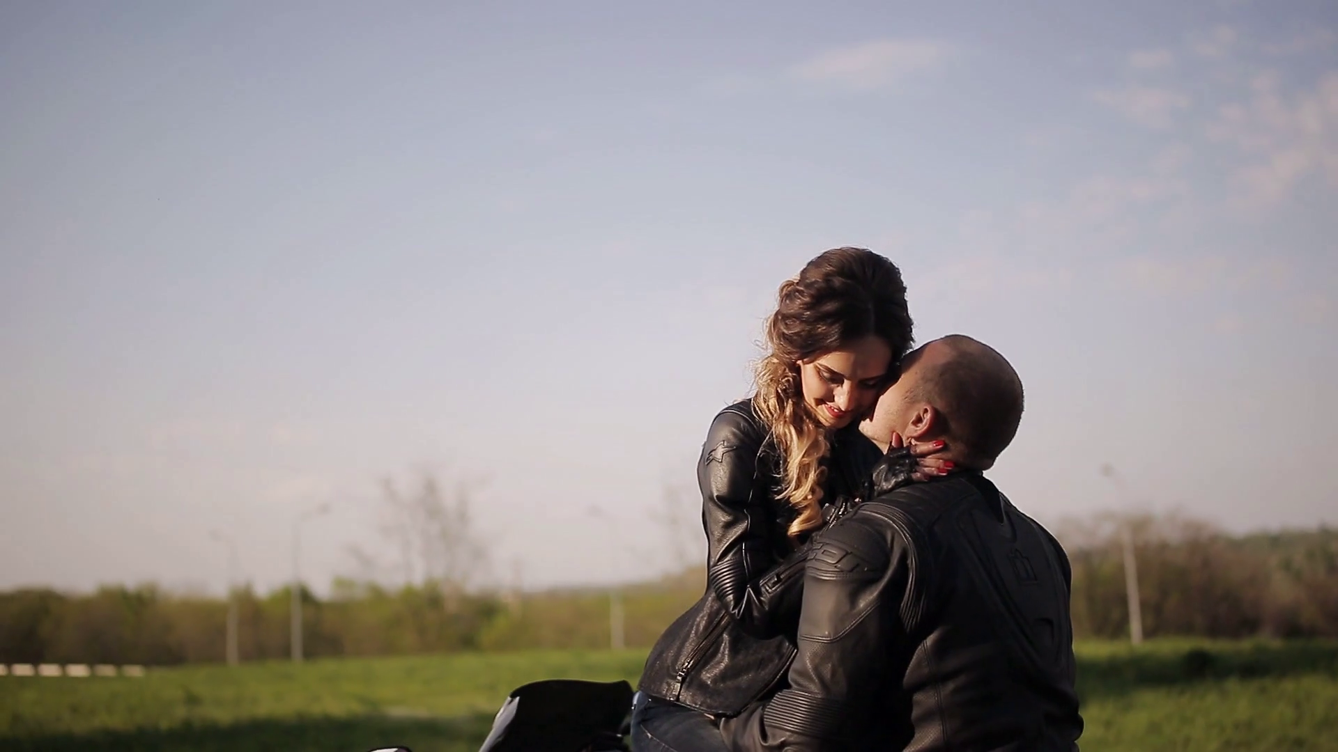 Young Couple On Motorcycle Sharing Kiss In Stock Footage SBV-319089666 ...