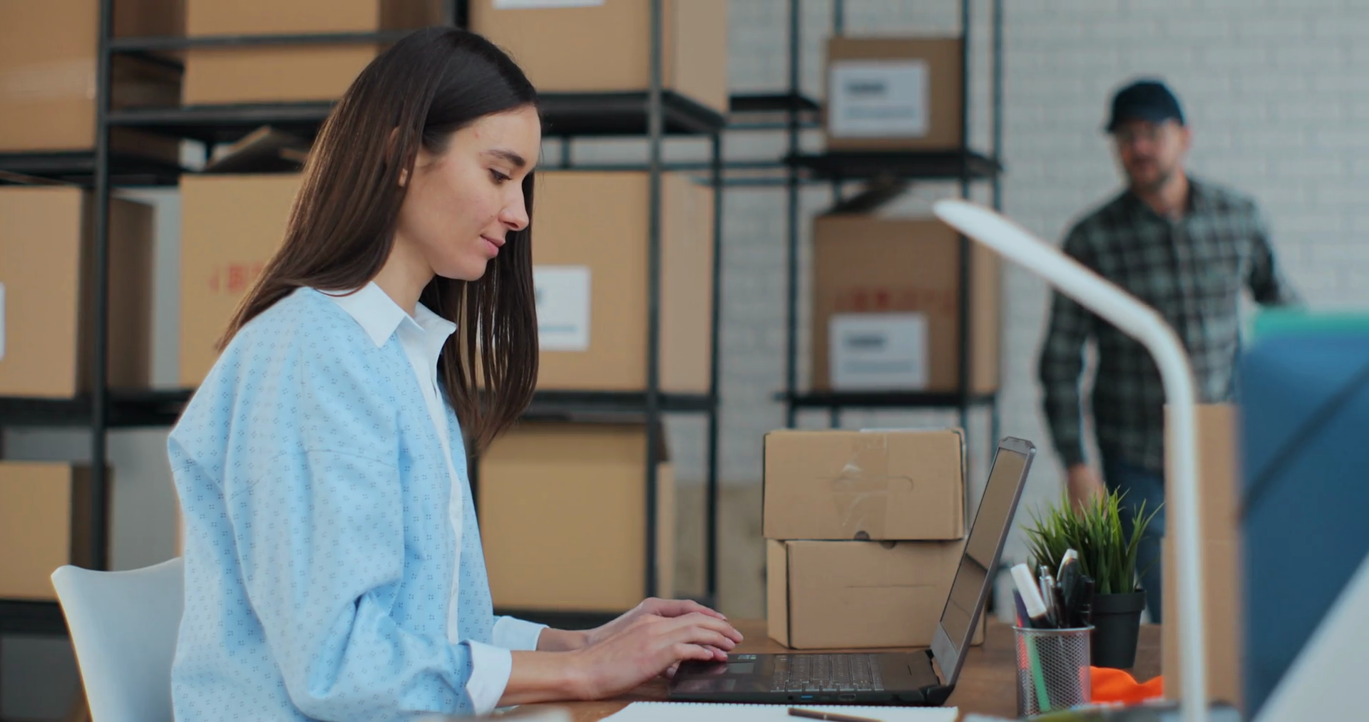 The Courier Comes To Pick Up Package Stock Footage SBV-347352667 ...