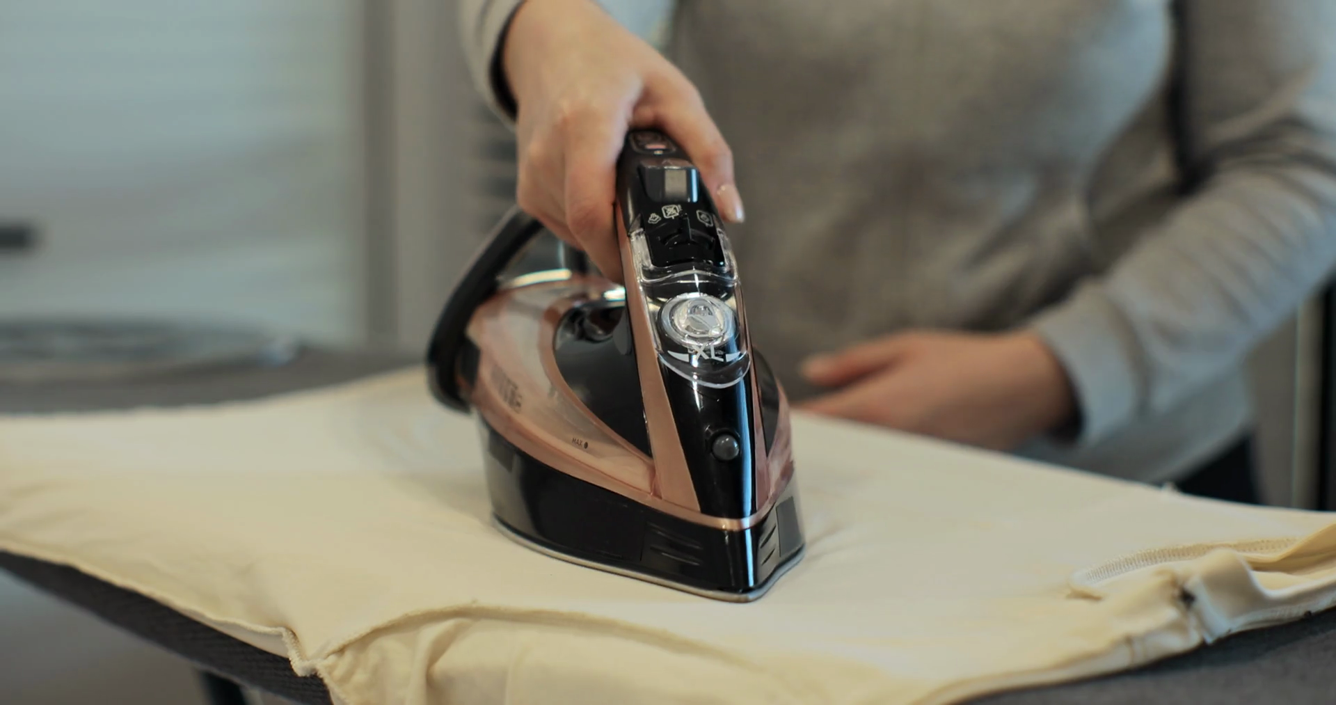 Woman Using Iron With Steam Mode Clothes Stock Footage SBV-348760611 ...