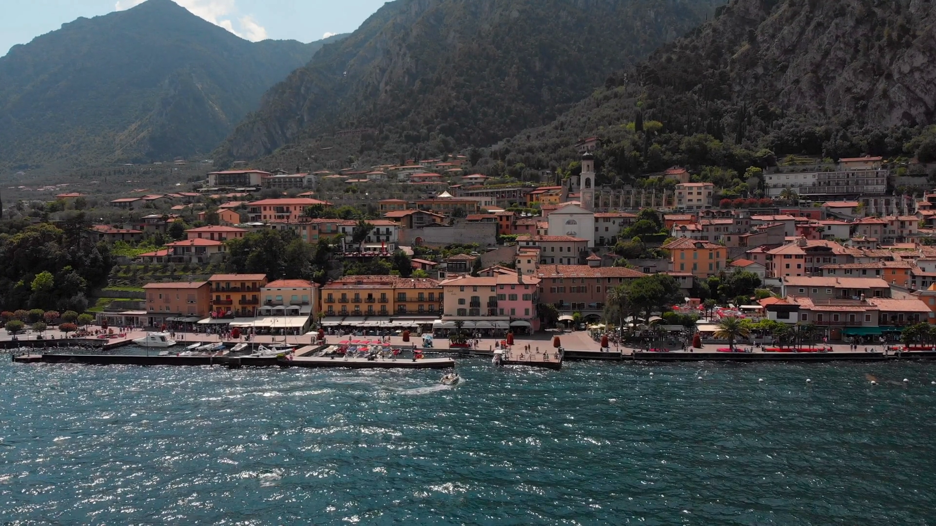 Aerial view of the Limone Sul Garda and Lago di Garda lake. Stock Video ...