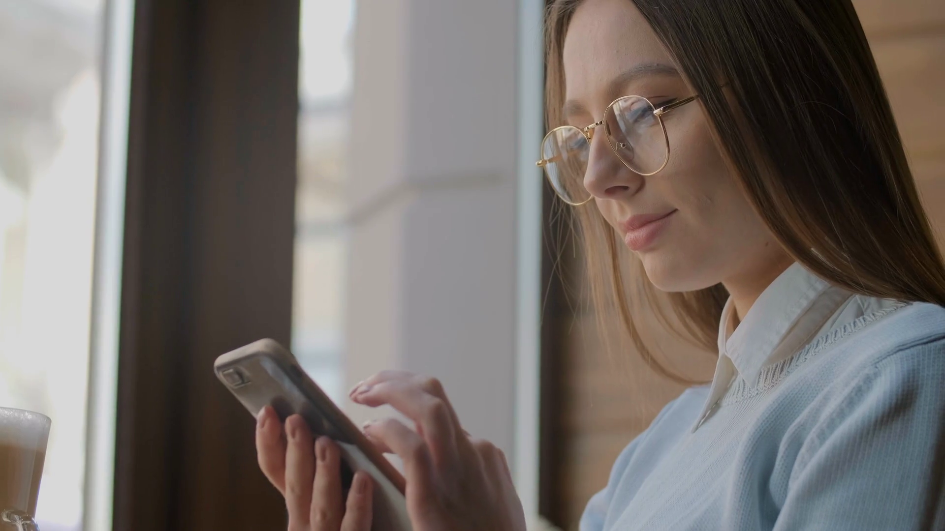 Woman Using App On Smartphone In Cafe Stock Footage SBV-334832166 ...