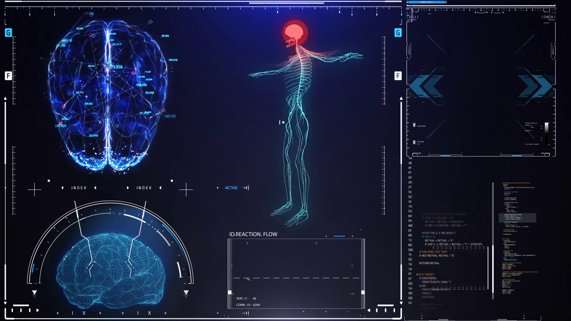 Brain scan screen animation. Screen with various parameters measured ...