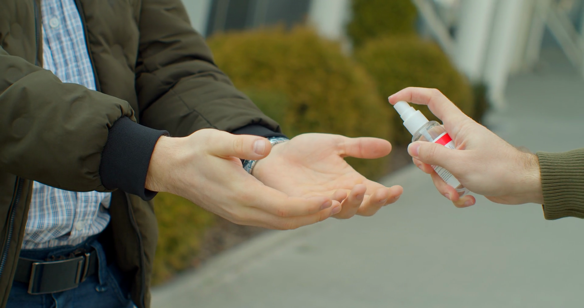 Man Sprayed On Hands Antiseptic Protection Stock Footage SBV-338243139 ...