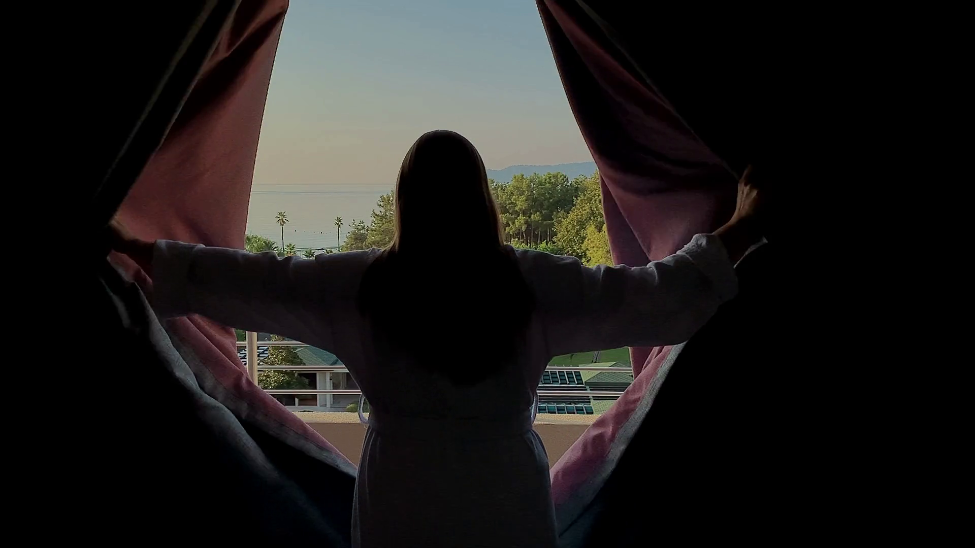 Woman Unveil Curtains Walking Out On Terrace Stock Footage SBV ...