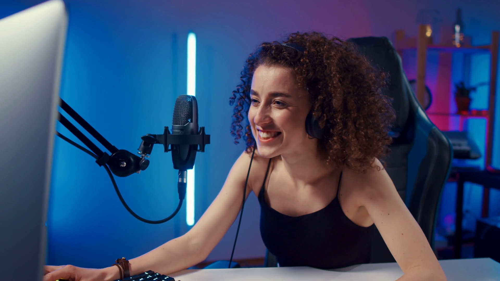 Young Woman Wearing Headphones Playing Stock Footage SBV-347003411 ...