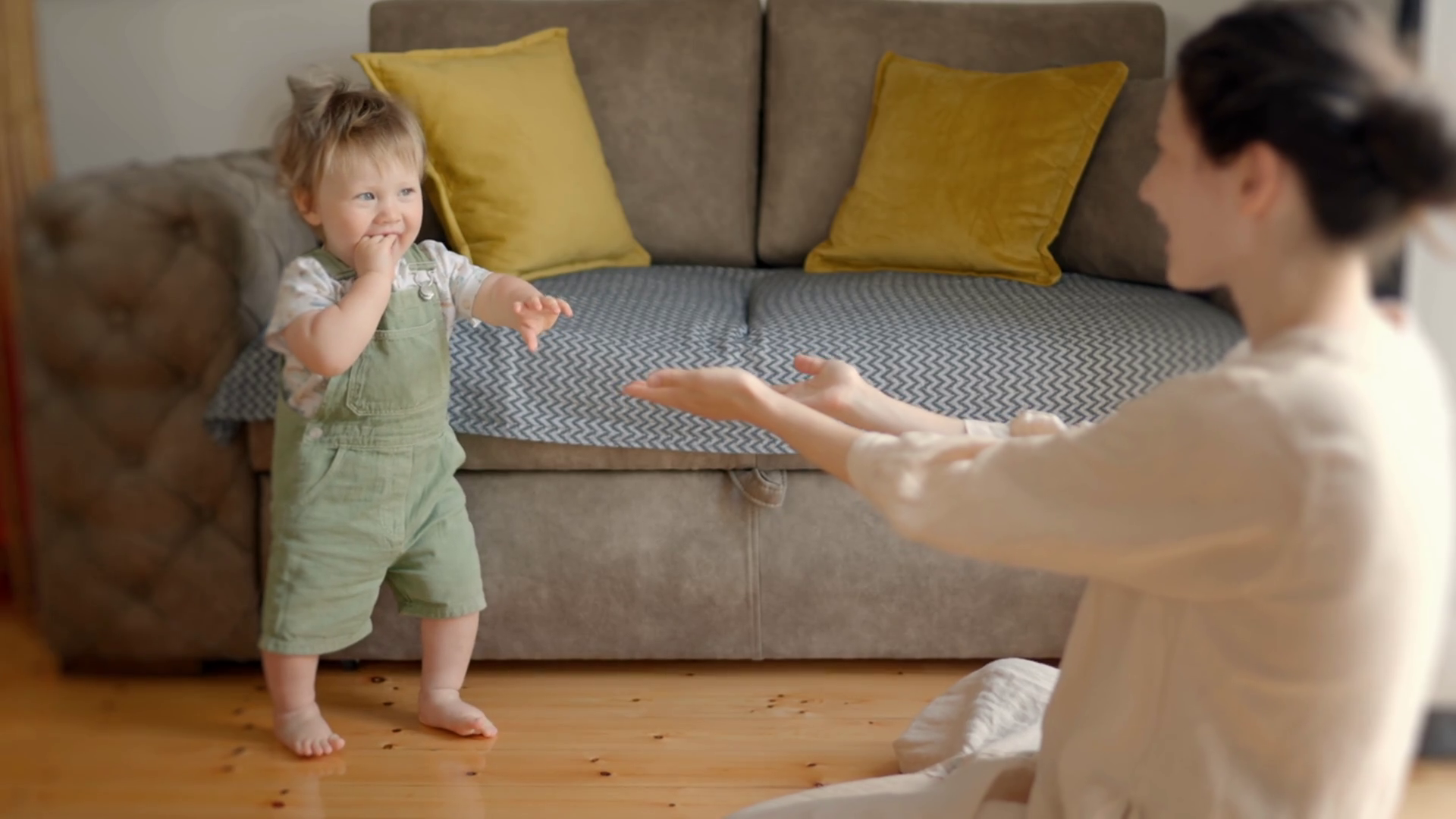 Little Feet Walking Floor Baby Learning Walk Stock Footage SBV ...