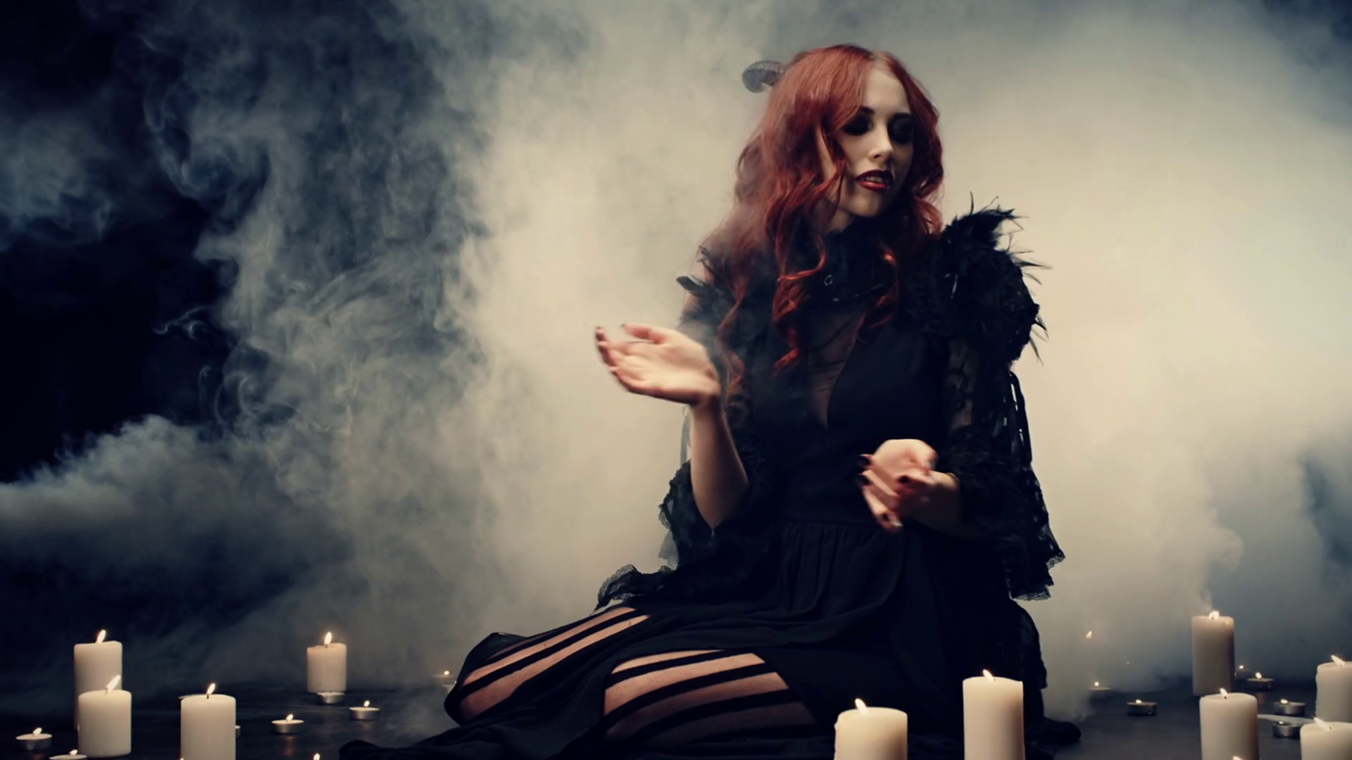 Candles Placing Around Female Demon Smoke Stock Footage SBV-338903459 ...