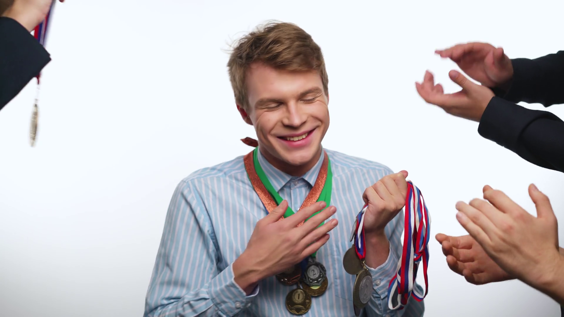 Man Winner With Medals On White Background Stock Footage SBV-323192242 ...