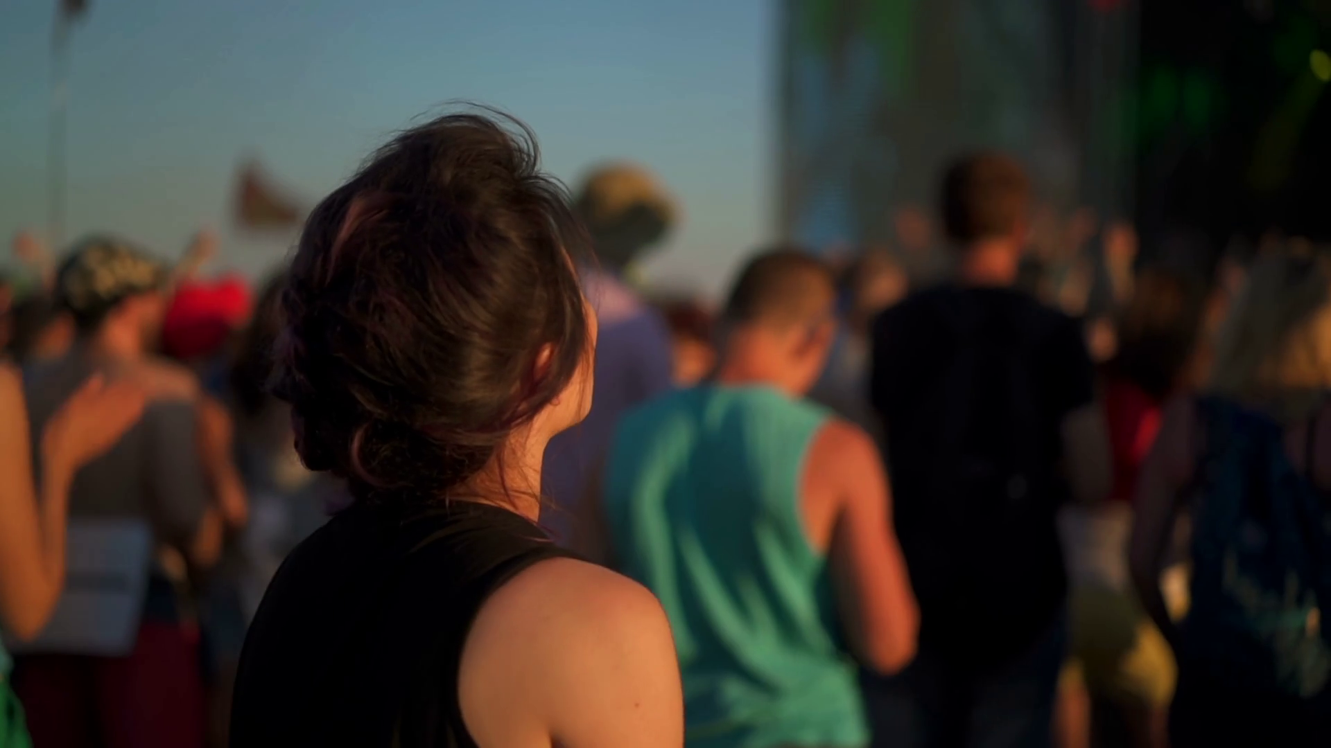Rear View Of Asian Woman Dancing Among Crowd Stock Footage SBV ...