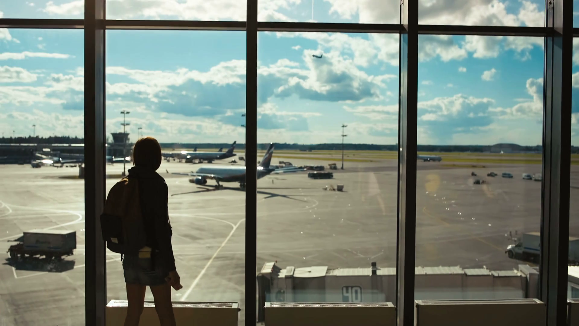Woman Tourist Looking At Plane Flying Away Stock Footage SBV-320854705 ...