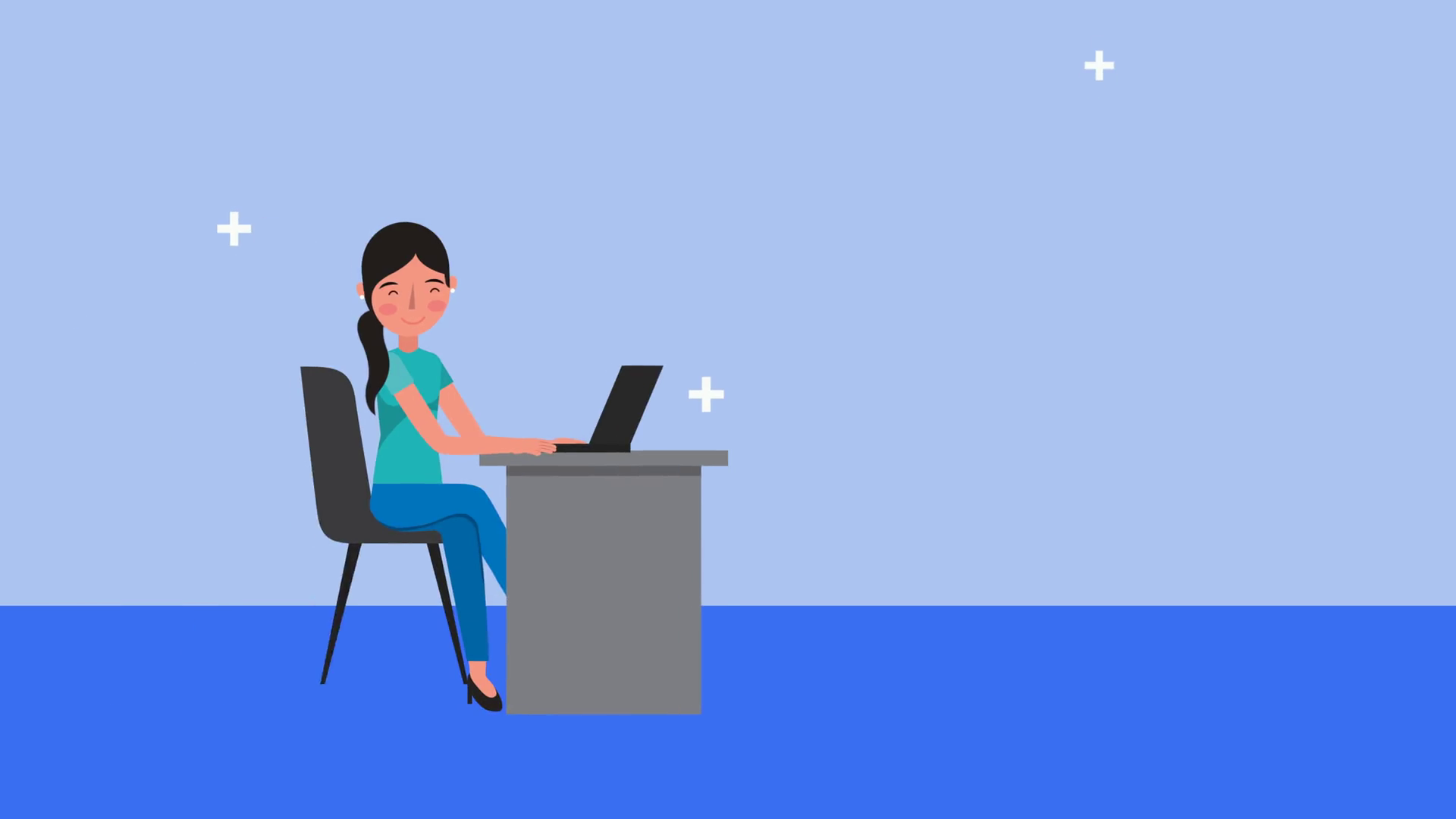 student girl with laptop and supplies elearning ,4k video animated ...