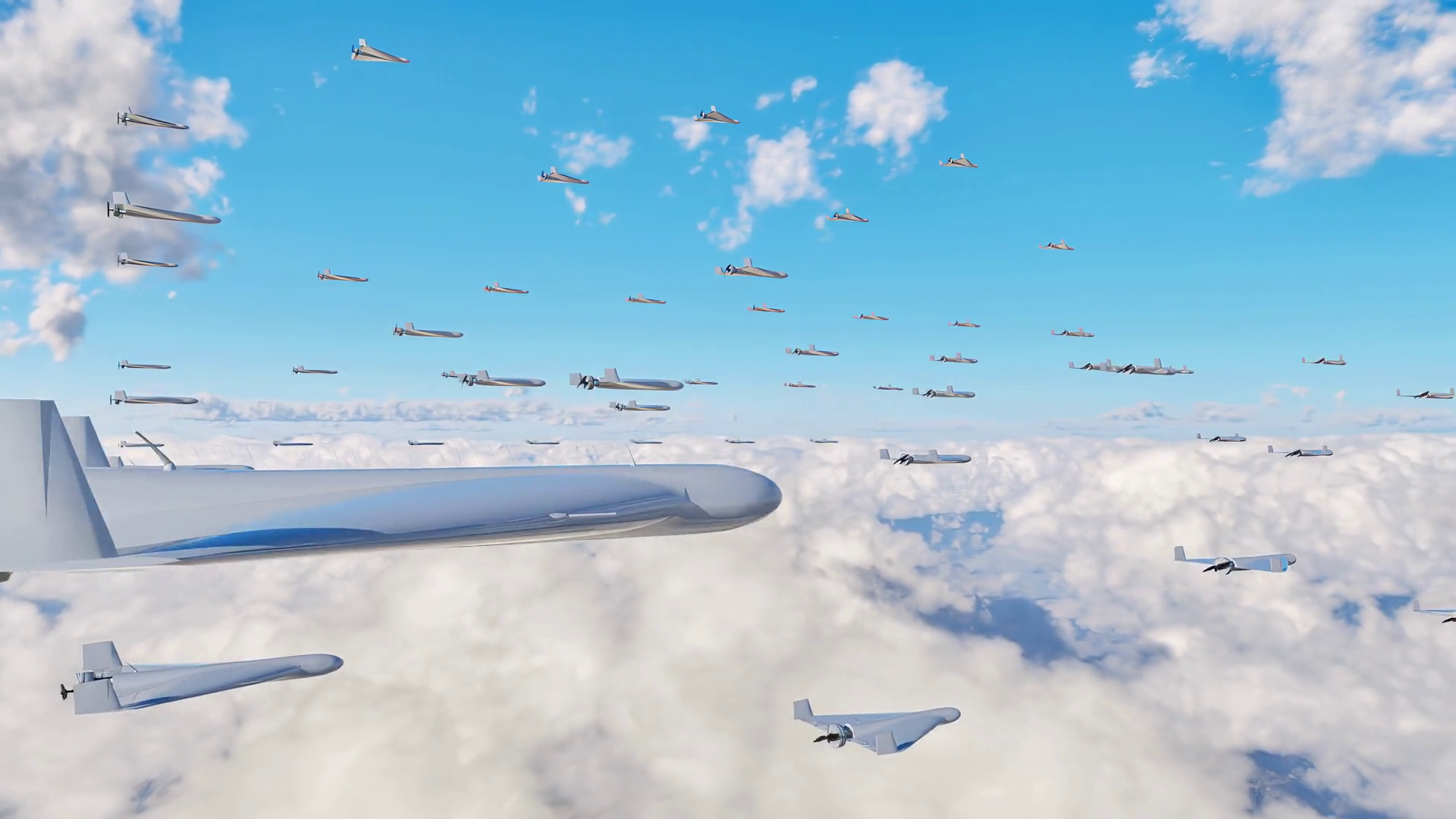 A Swarm Of Fixed-wing Unmanned Combat Aerial Stock Footage SBV ...