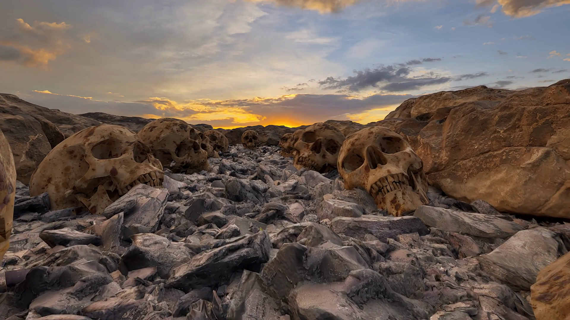 Weathered Skulls Scattered Among Jagged Stock Footage SBV-351943067 ...
