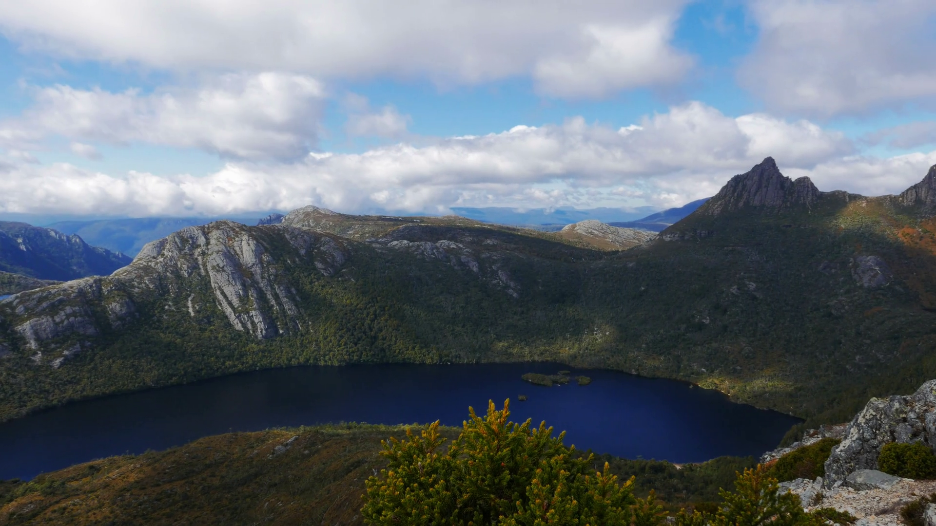 A High Angle Panning Shot Of Dove Lake Stock Footage SBV-353257988 ...