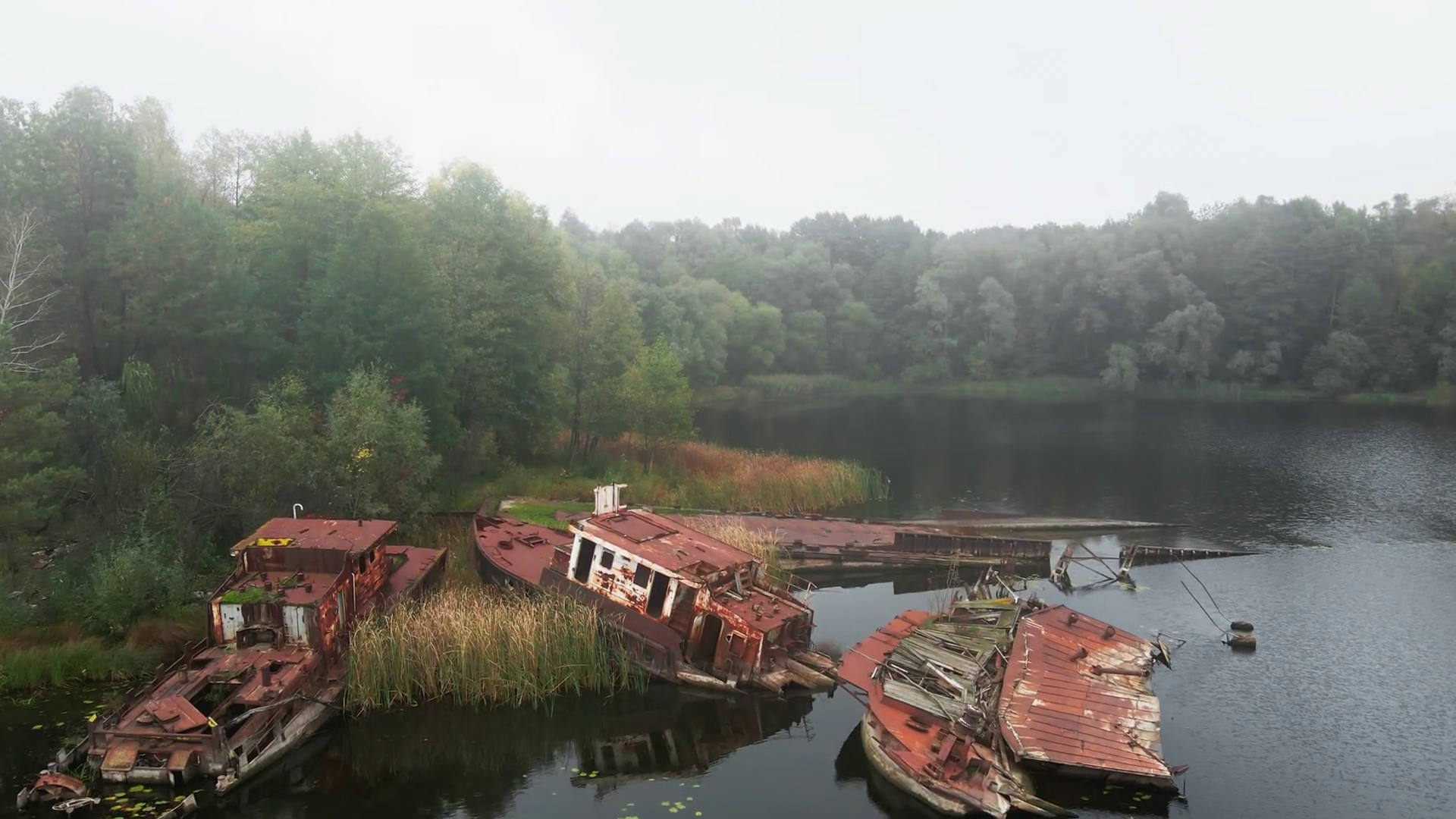 Aerial View Of Wrecked Barges In Ship Repair Stock Footage SBV ...