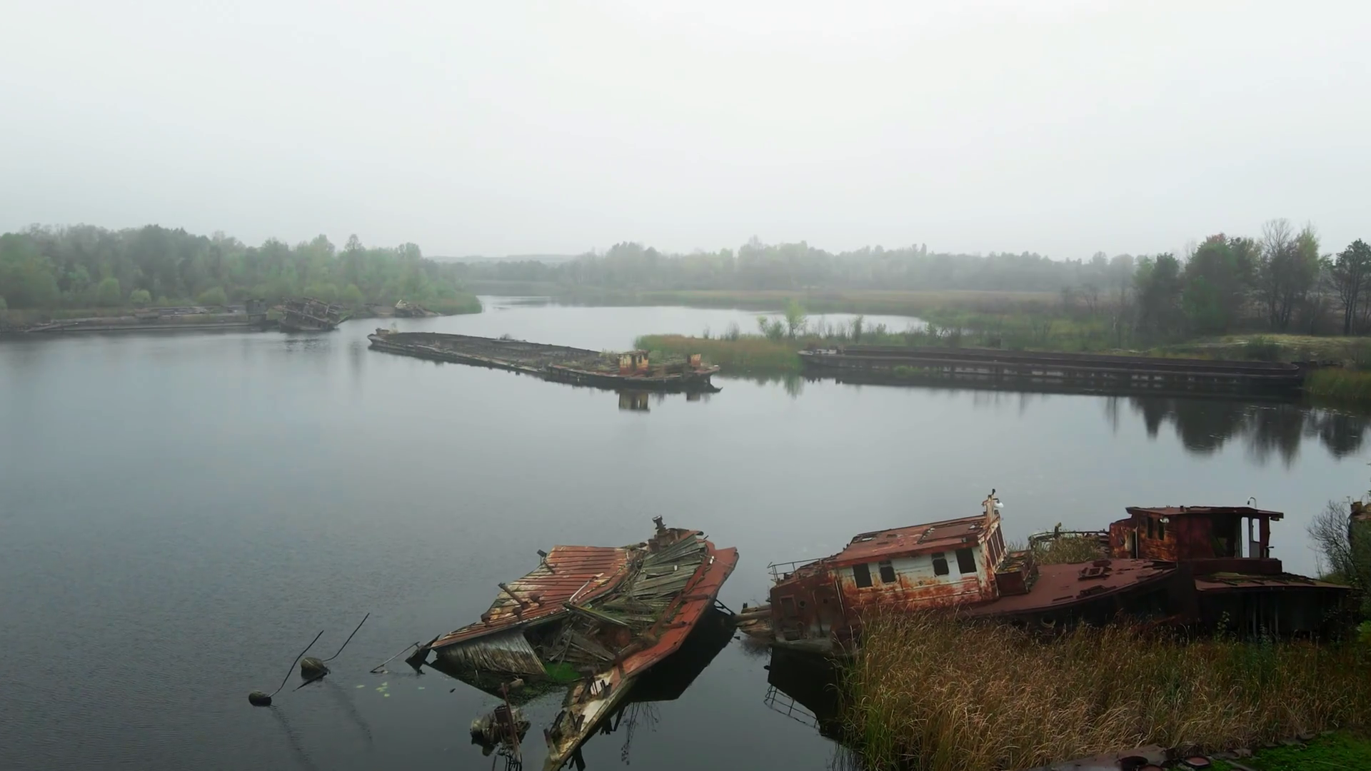 Aerial View Of Wrecked Barges In Ship Repair Stock Footage SBV ...
