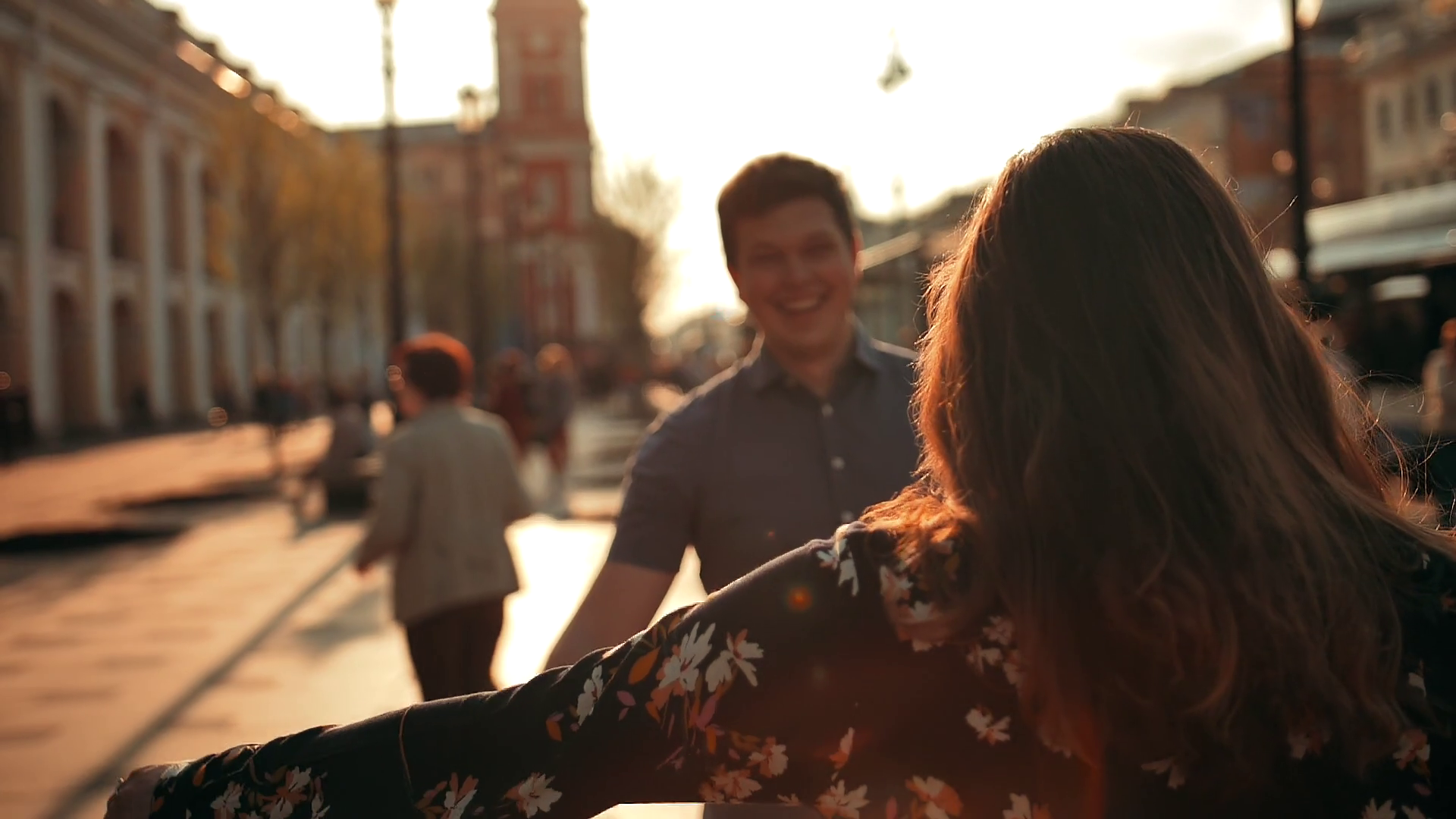 A Man Meets Woman Walking Down Street Gives Stock Footage SBV-338551210 ...