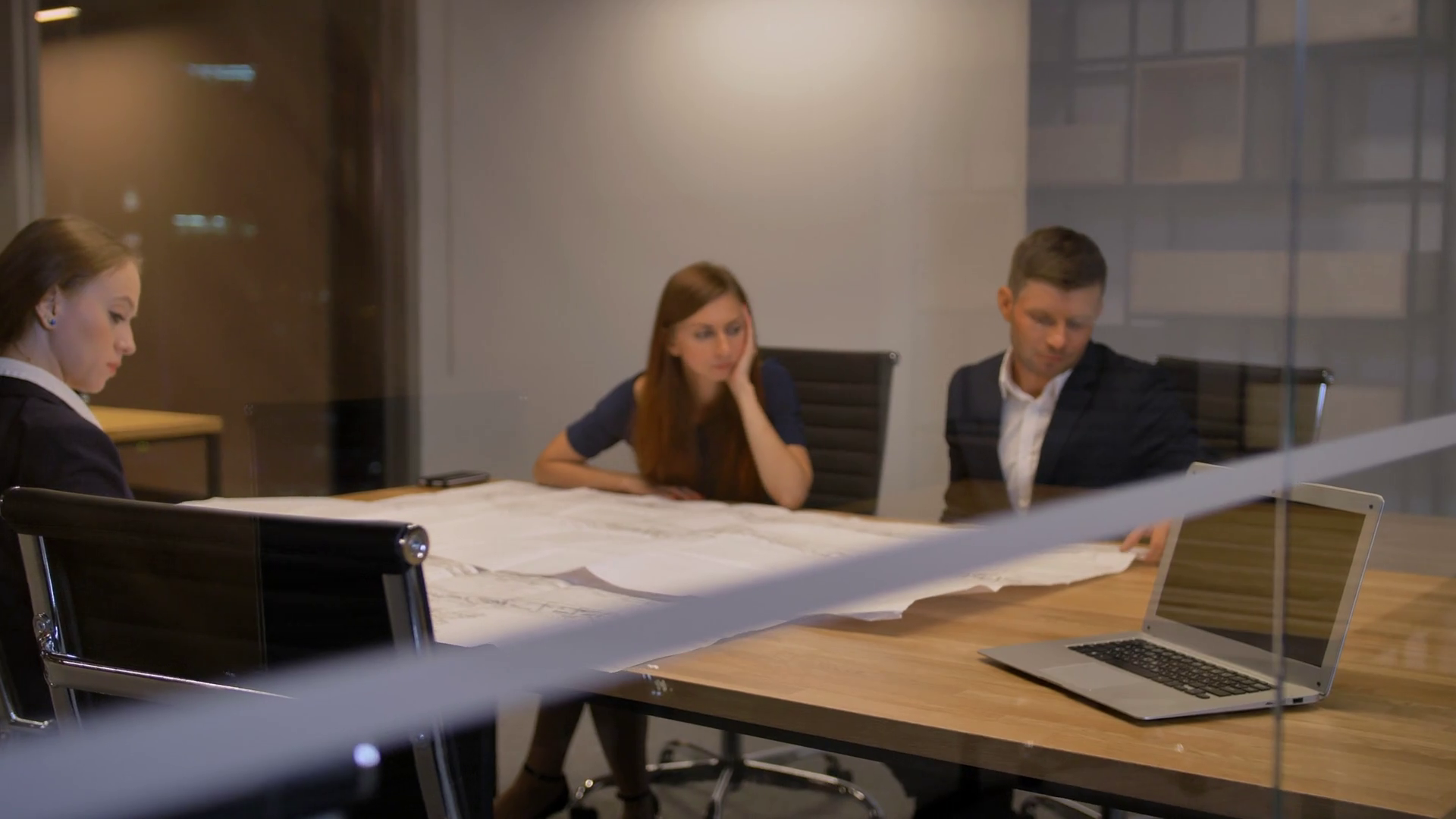 Businesspeople Working With Drawing At Office Stock Footage SBV ...