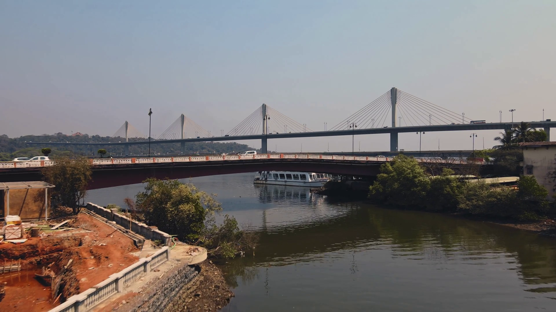 Aerial View Of Bridge Over Mandovi River In Stock Footage SBV-348696061 ...