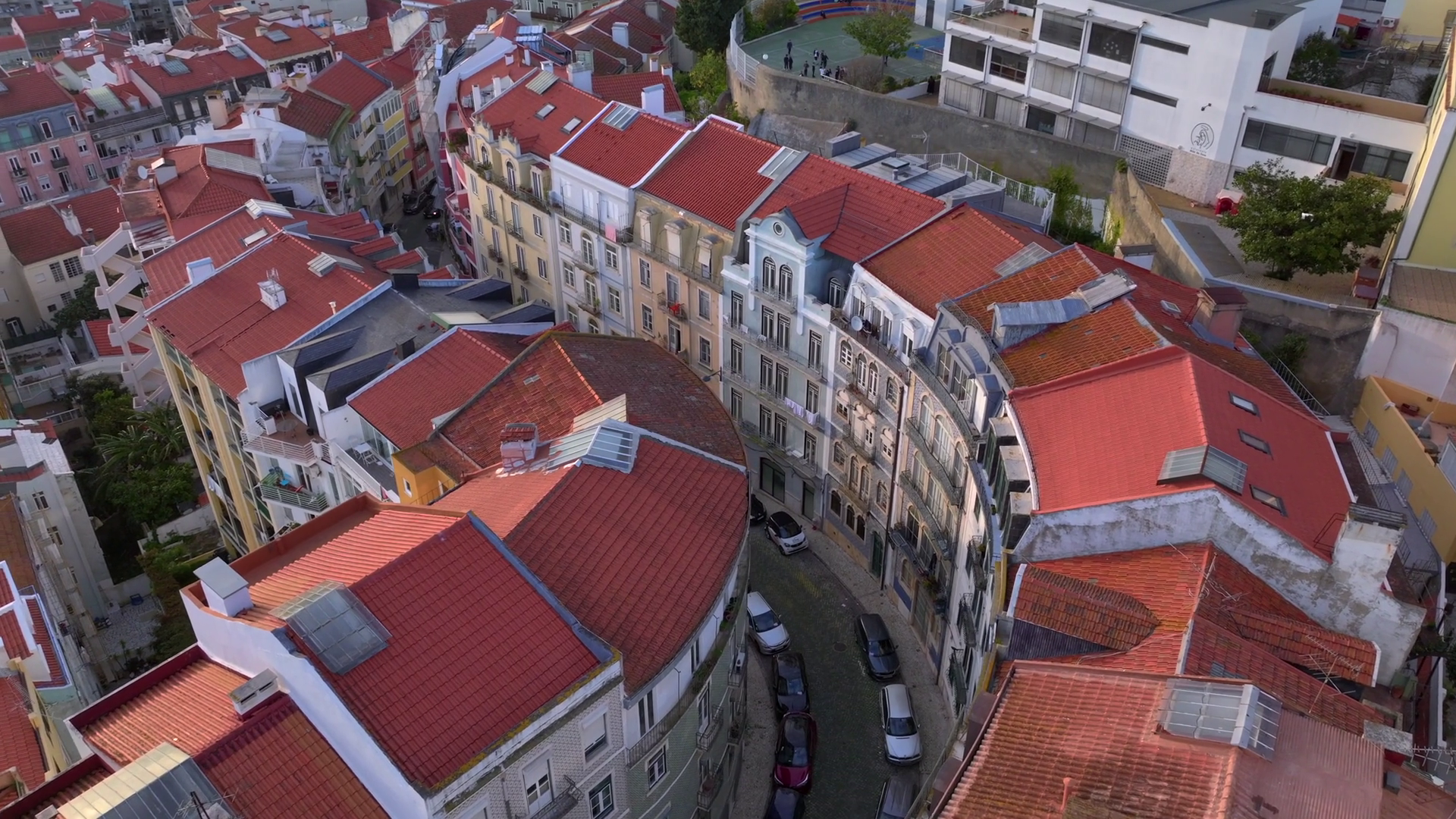 Curvy Street In Lisbon With Azulejo Fascades Stock Footage SBV ...