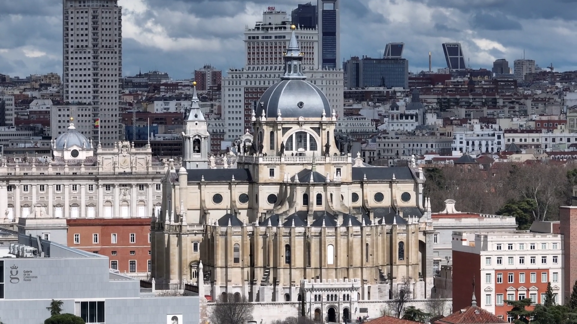 Aerial Parallax Shot Of Madrid With Catedral Stock Footage SBV ...