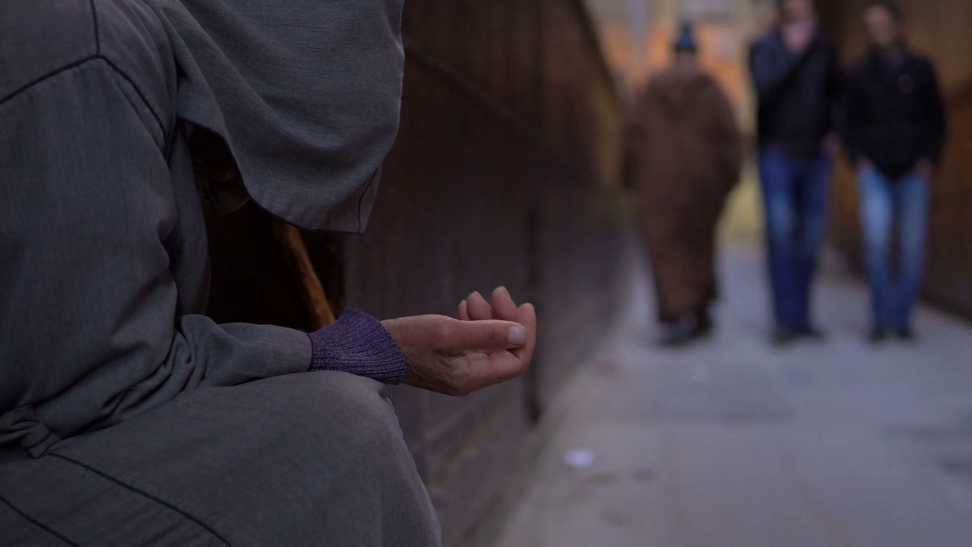 Poor Old Man With Stick In Djellaba Begging Stock Footage SBV-332470518 ...