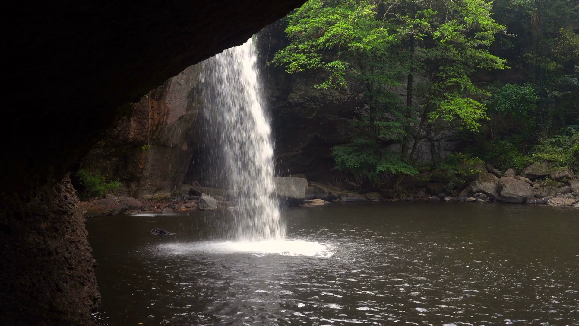 View Form Cave Under Picturesque Waterfall Stock Footage SBV-322921645 ...
