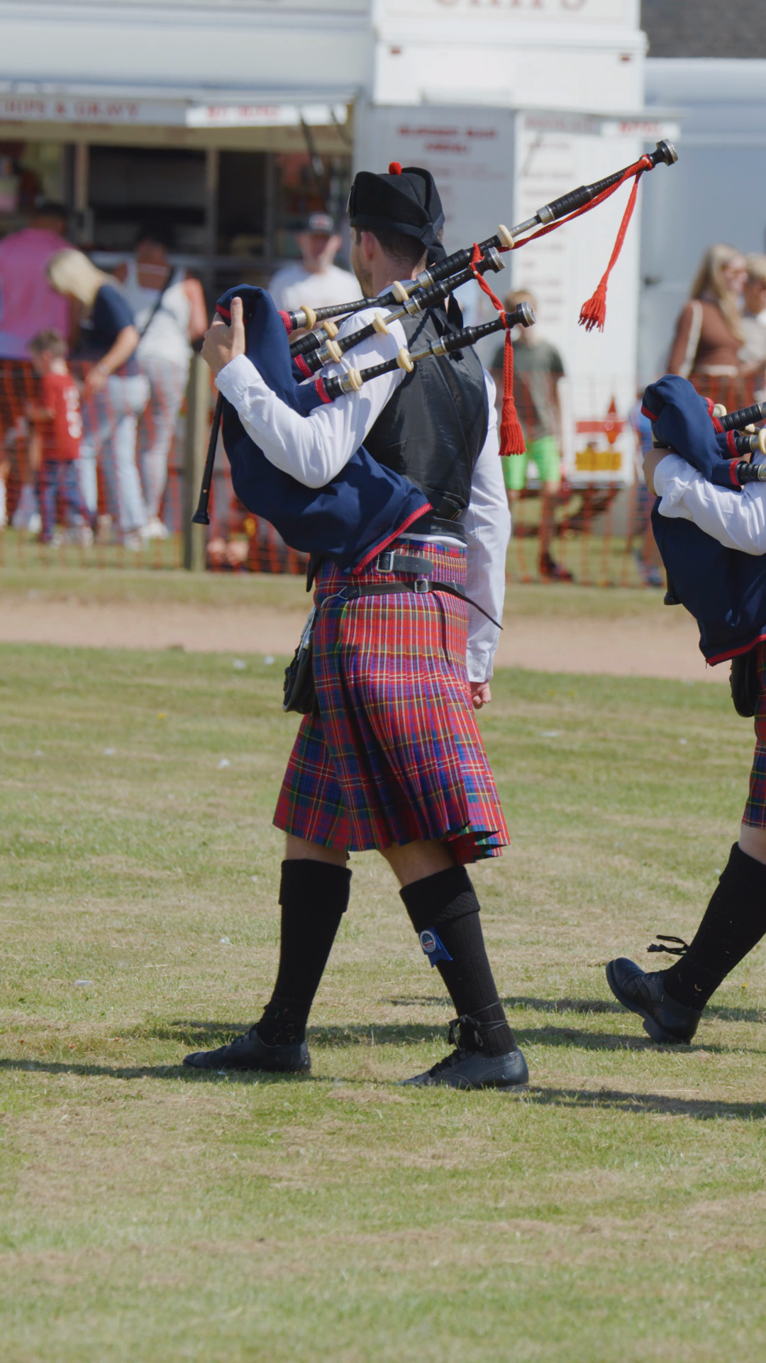 Scottish Bagpiper Marching In Traditional Stock Footage SBV-353096307 ...