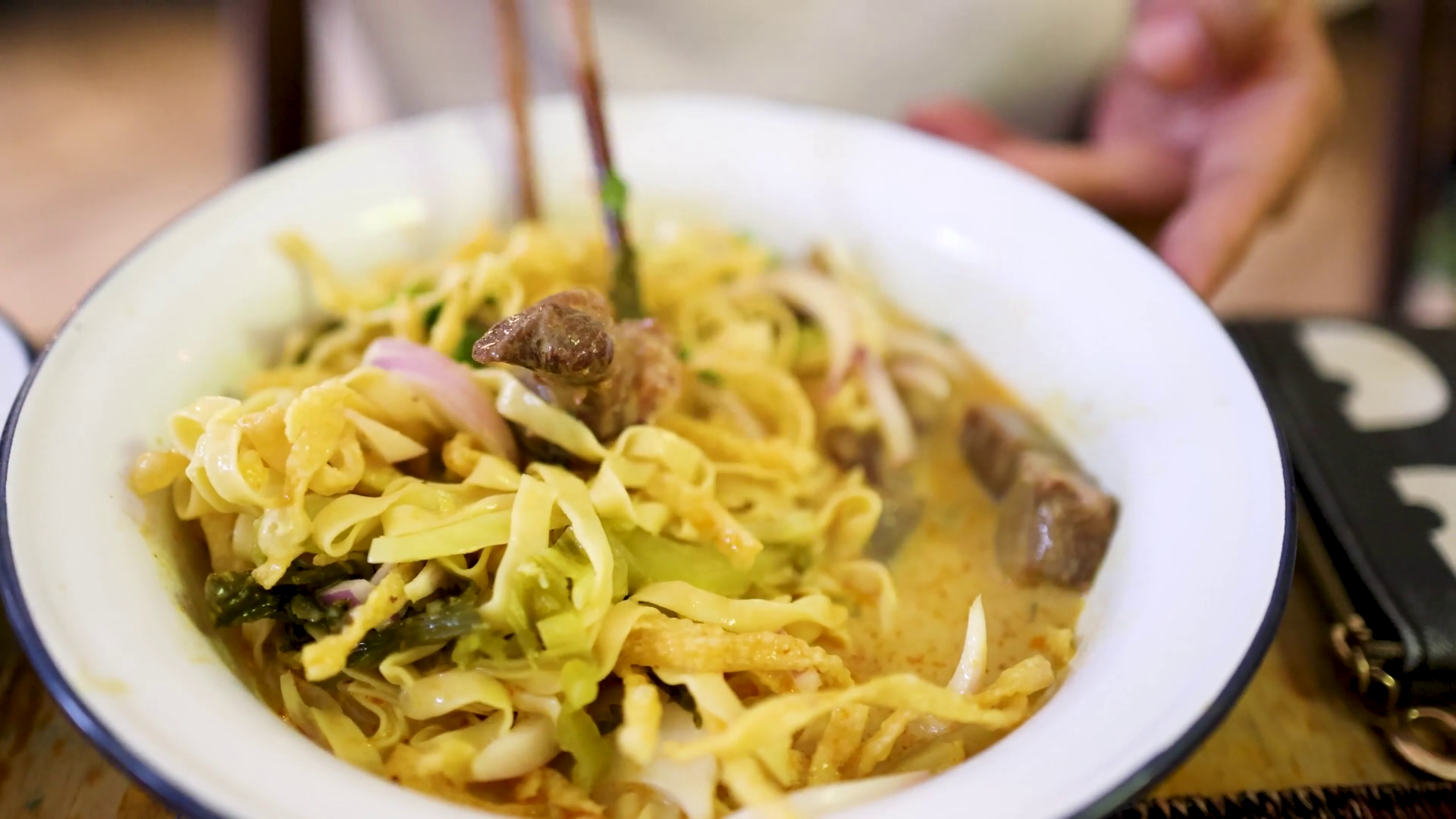 Stirring Beef Curry Noodles In Northern Thai Stock Footage SBV ...