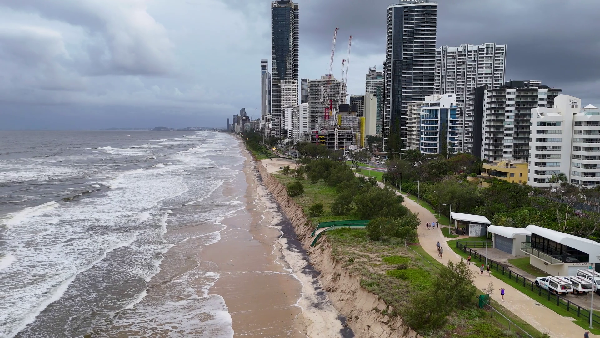Stormy Skies Over Gold Coast Beachfront Stock Footage SBV-352582055 ...