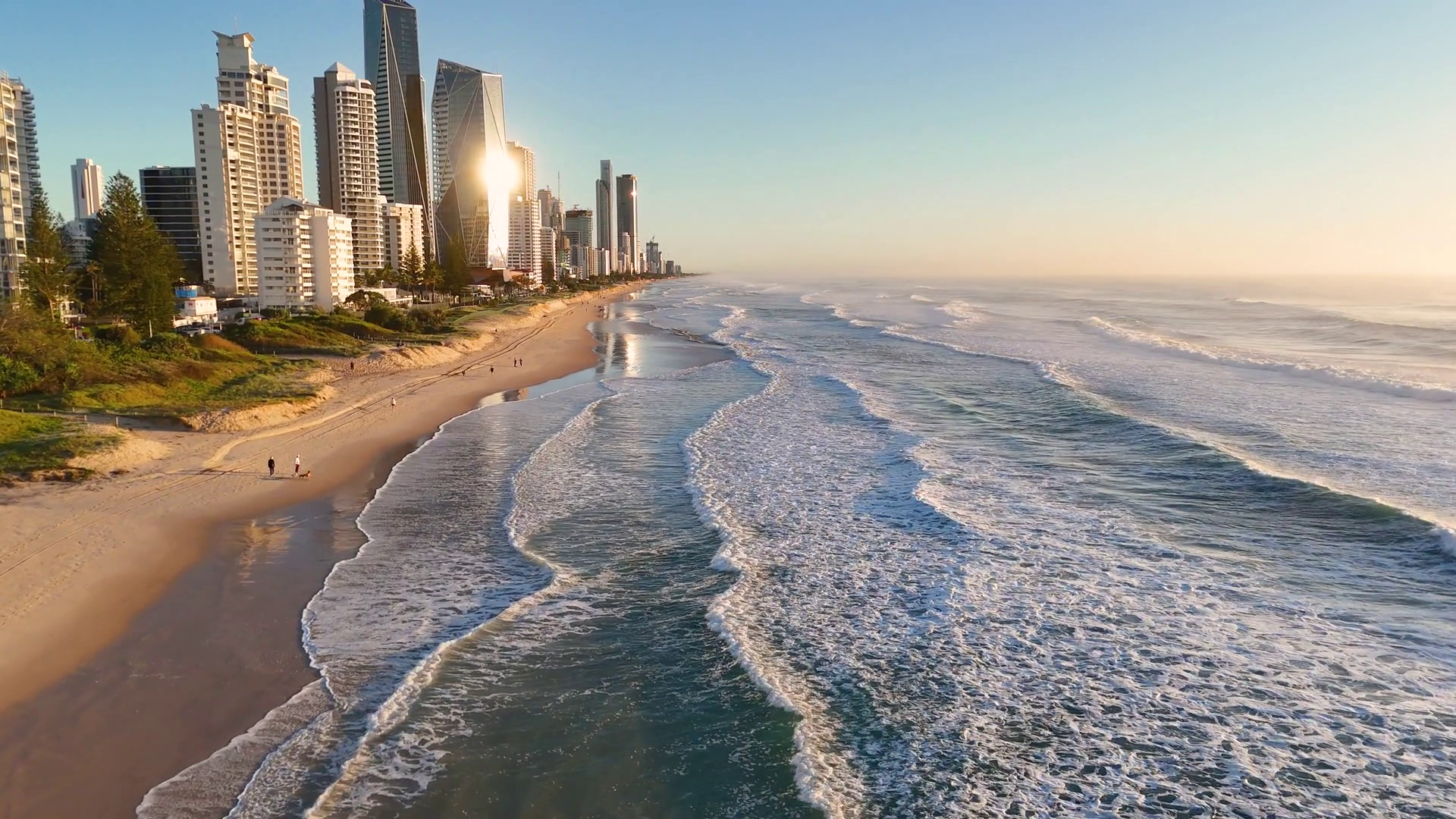 Aerial Sunrise Over Gold Coast Beachfront Stock Footage SBV-352481941 ...
