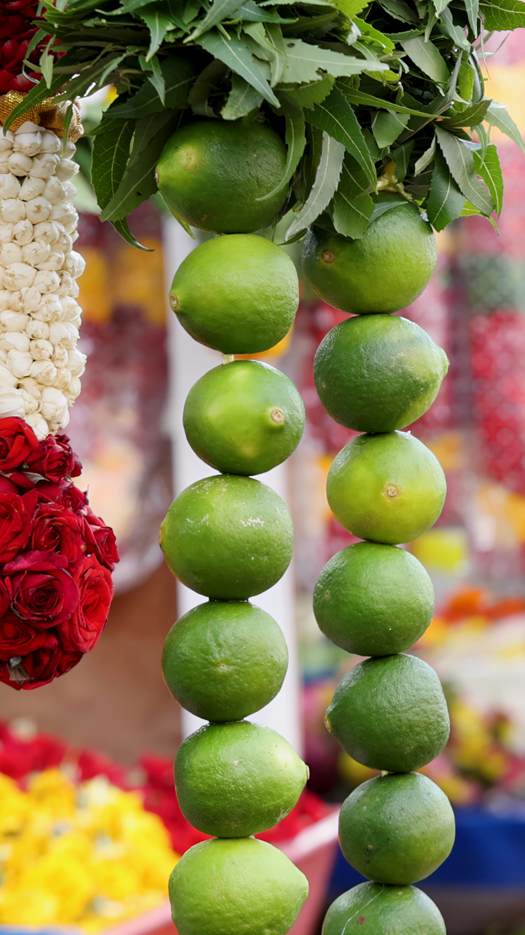 Lime Leaf Garlands At Flower Market Stall Stock Footage SBV-353139563 ...
