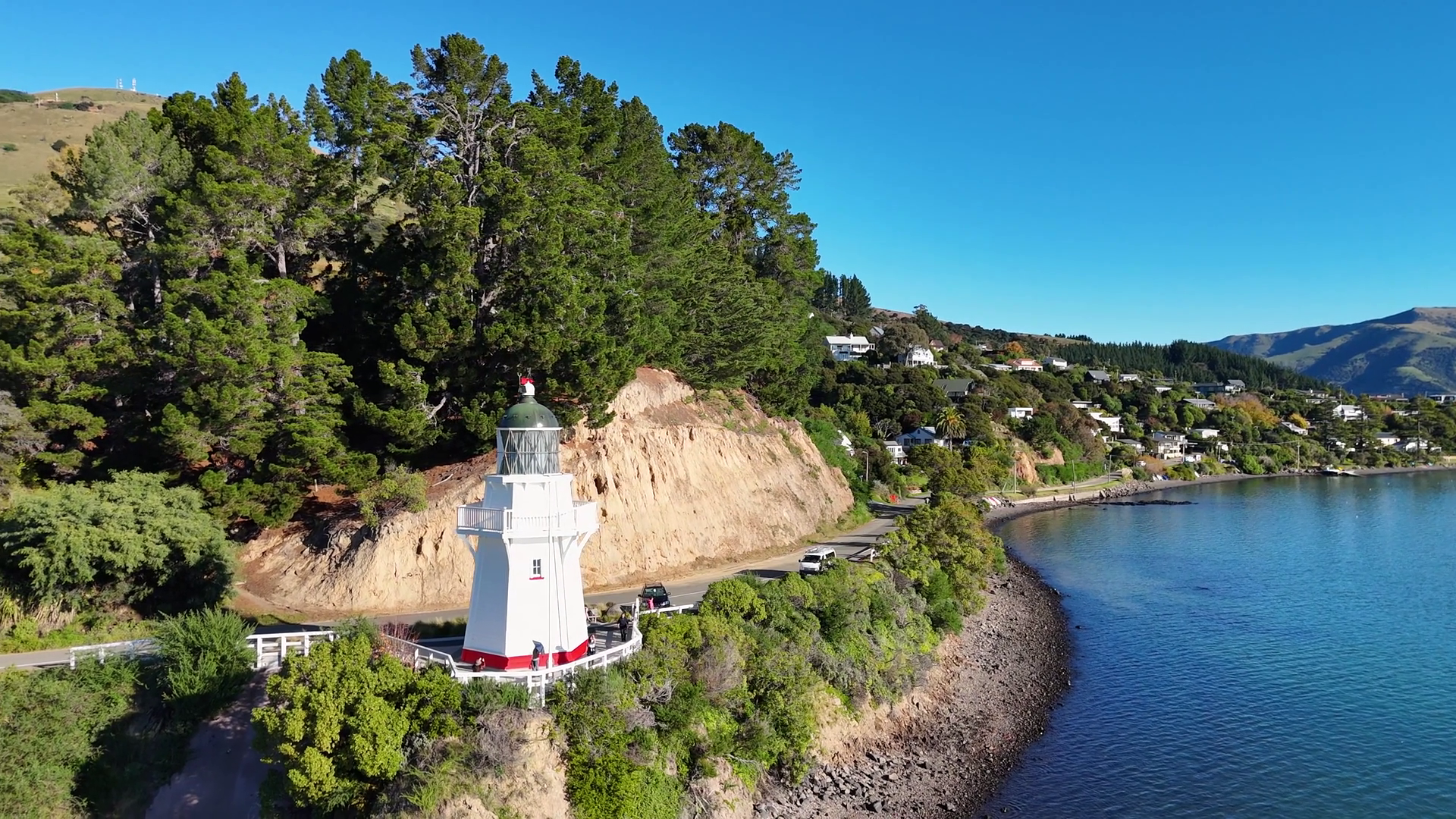 Scenic Aerial View Of Akaroa Lighthouse Stock Footage SBV-352586649 ...