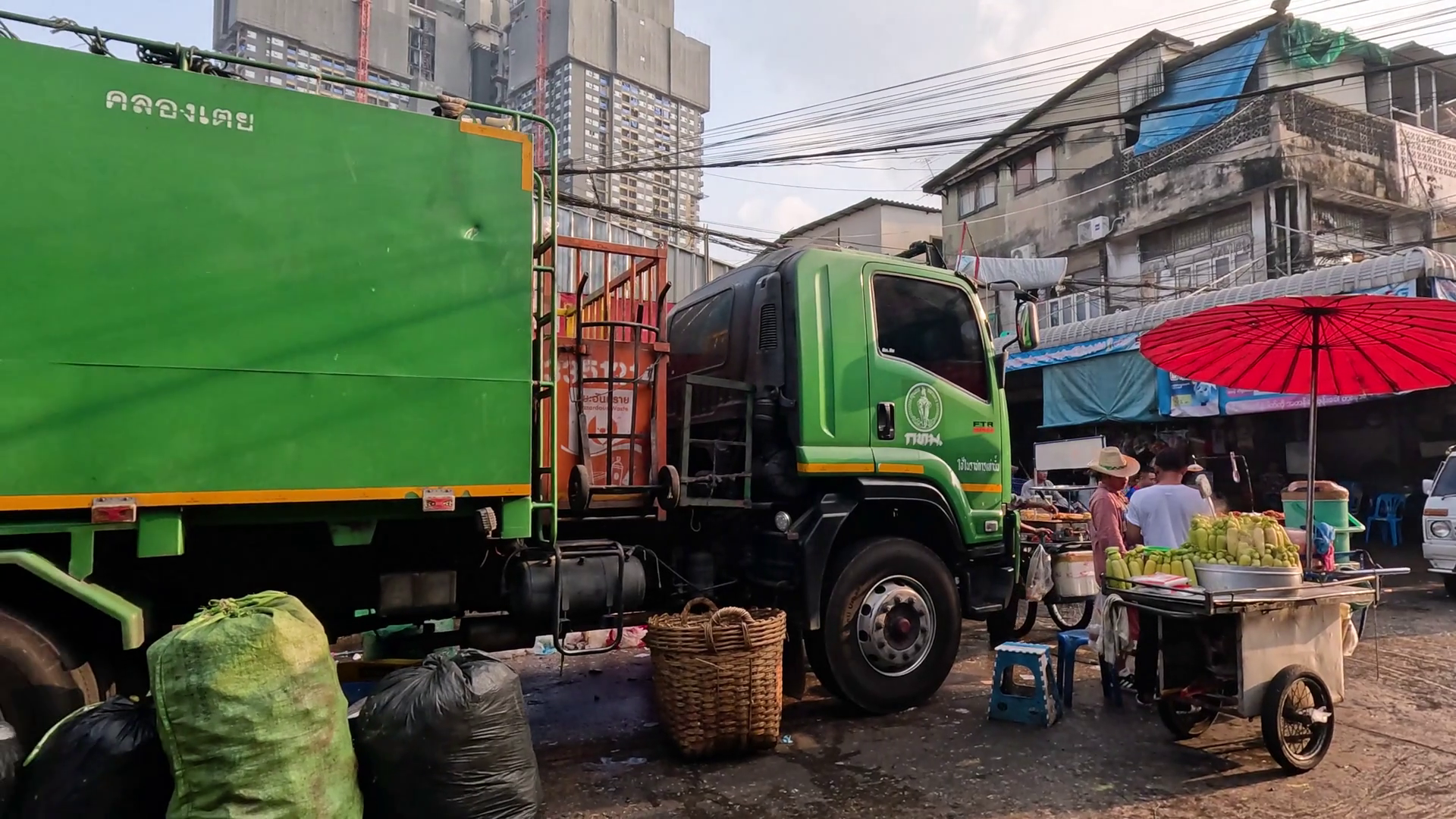 Garbage Collection In Urban Market Stock Footage SBV-352684422 ...