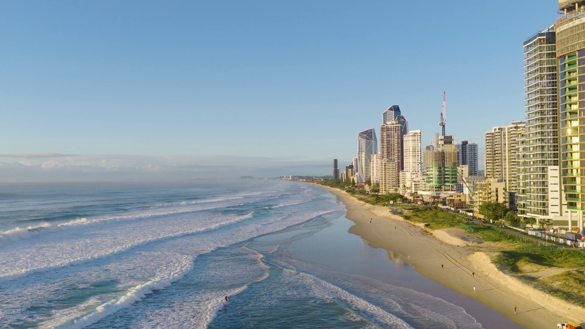 Aerial View Of Gold Coast Beachfront Skyline Stock Footage SBV ...