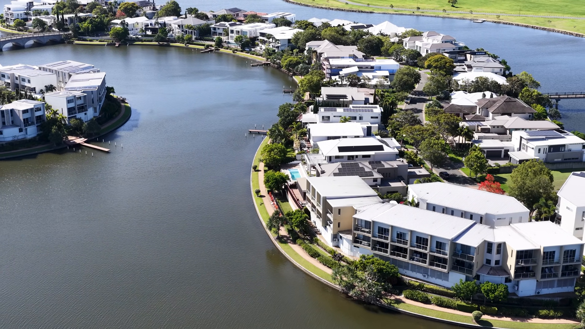 Aerial Drone Flyover Of Curved Lakeside Stock Footage SBV-353555475 ...