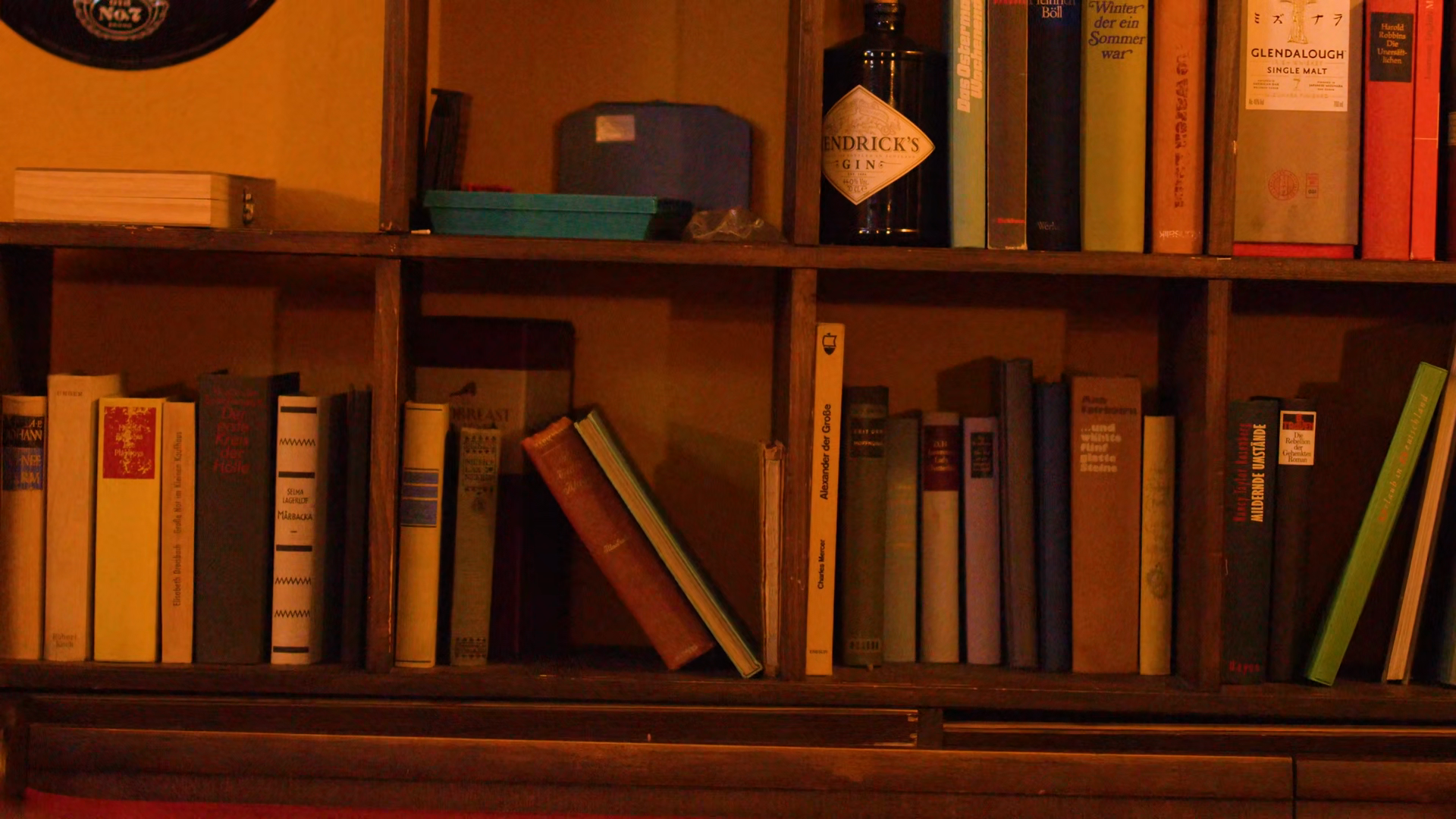 Slow Pan Across Cozy Bar Bookshelf With Warm Stock Footage SBV ...