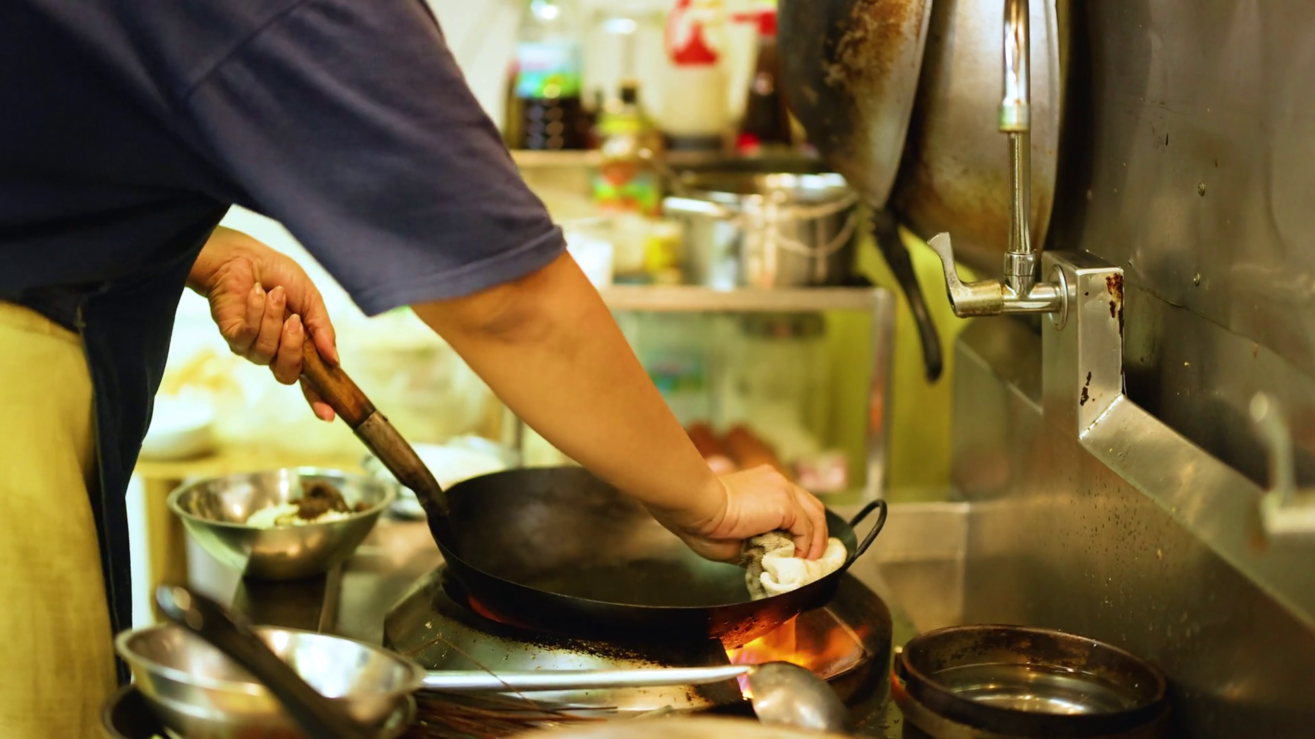 Chef Cooking With Wok In Bangkok Stock Footage SBV-352536720 - Storyblocks