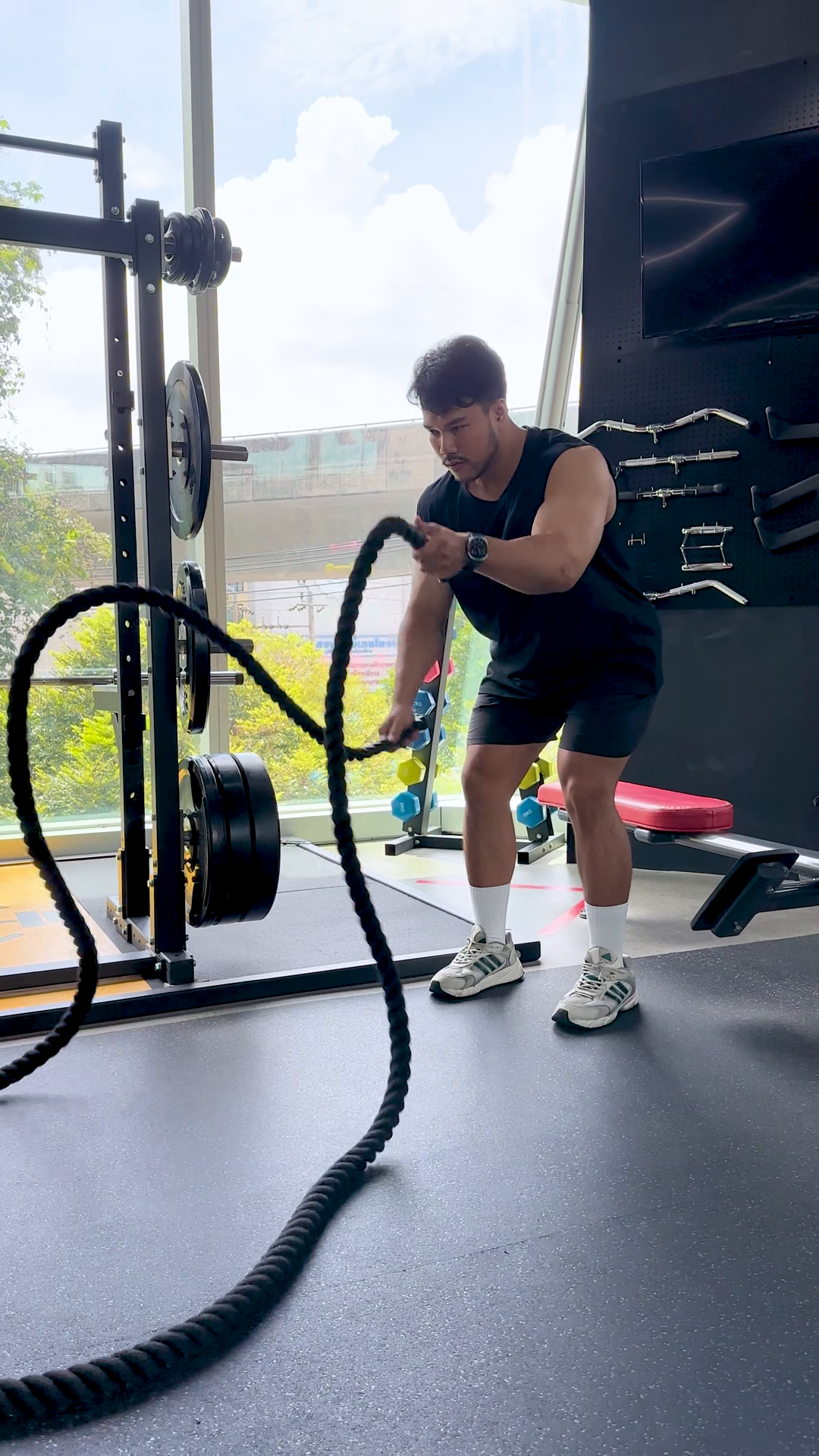 Man Performing Battle Rope Exercise In Stock Footage SBV-353625340 ...