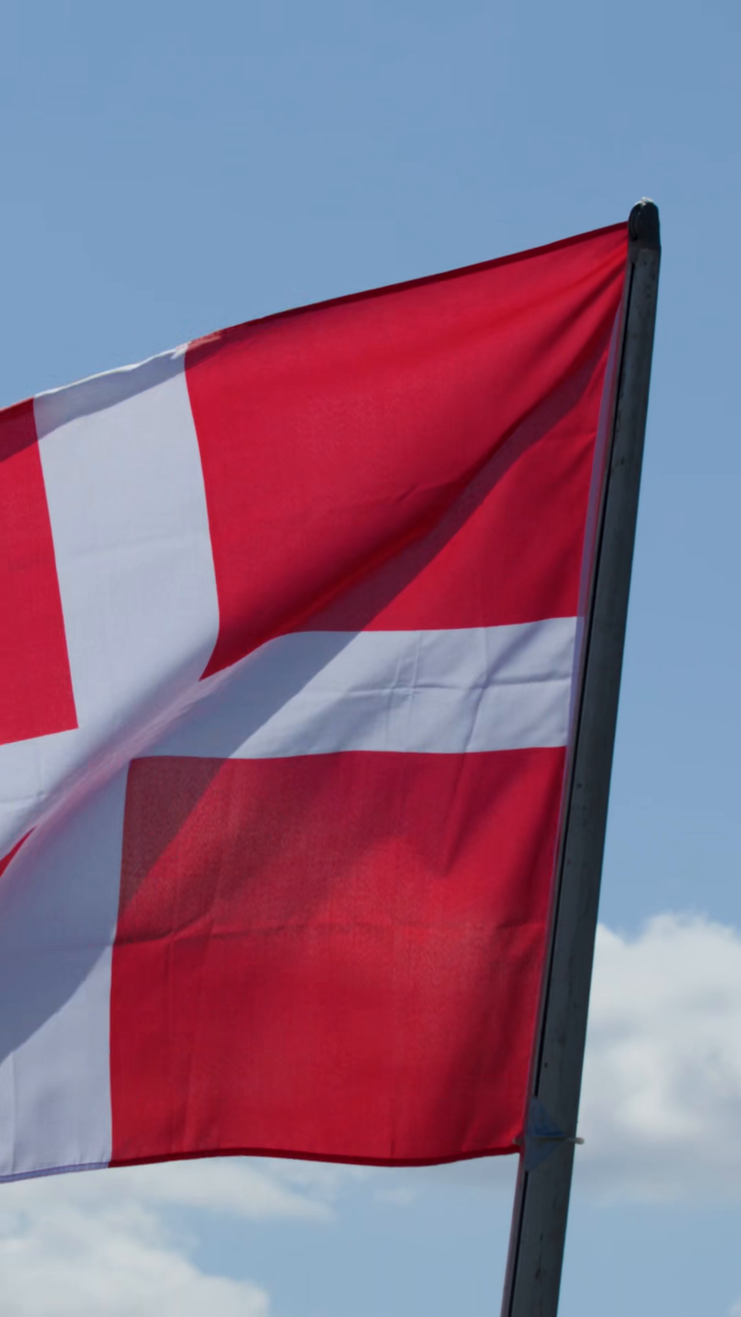 Danish Flag Waving In Wind Against Blue Sky Stock Footage SBV-353578484 ...