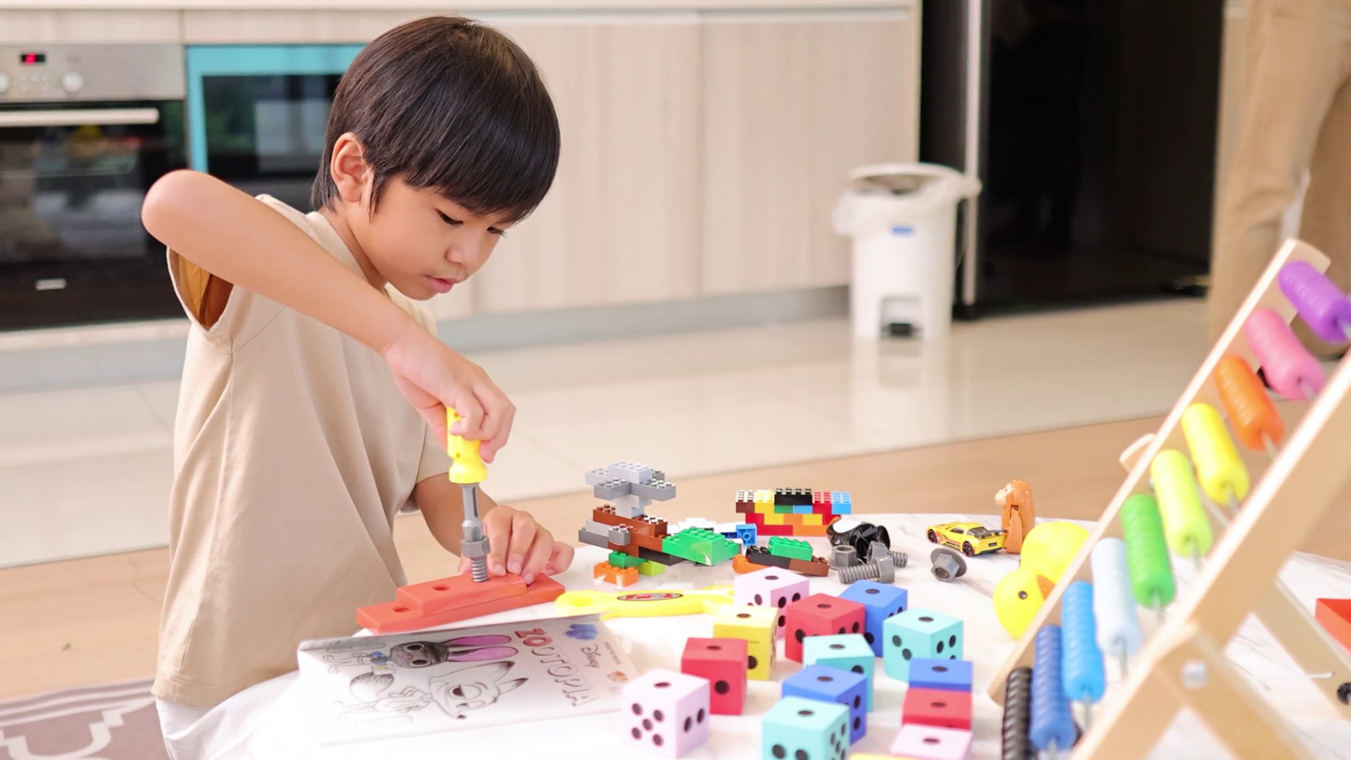 Child Building With Colorful Blocks In Stock Footage SBV-352589404 ...