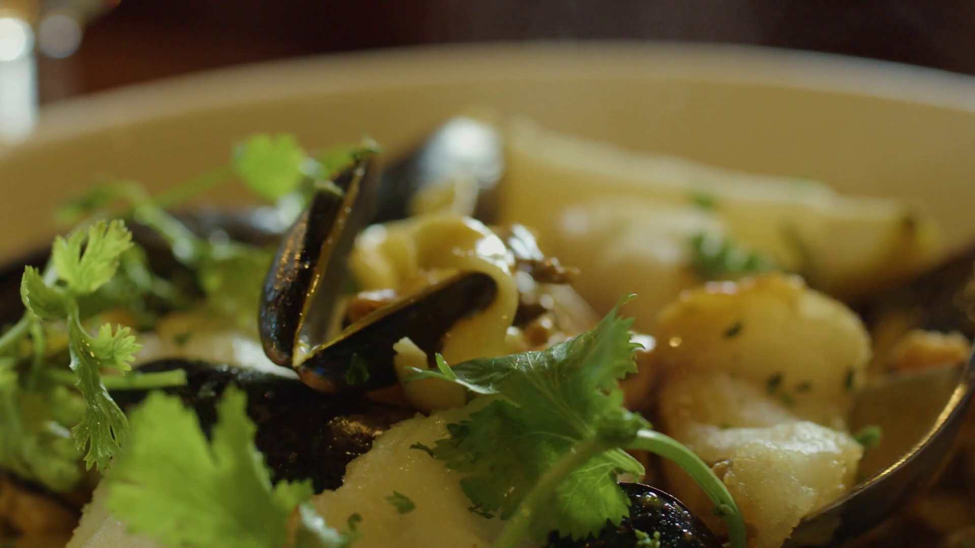Hand Scooping Steaming Seafood Chowder With Stock Footage SBV-352655891 ...
