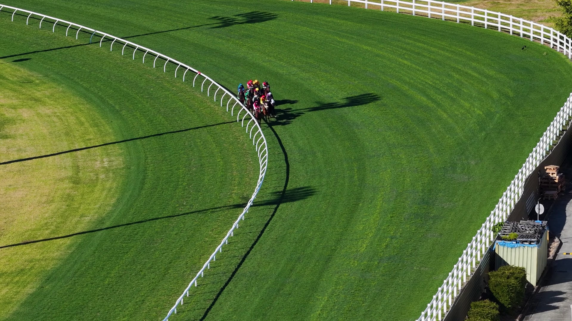 Aerial View Of Horse Race On Green Turf Track Stock Footage SBV ...