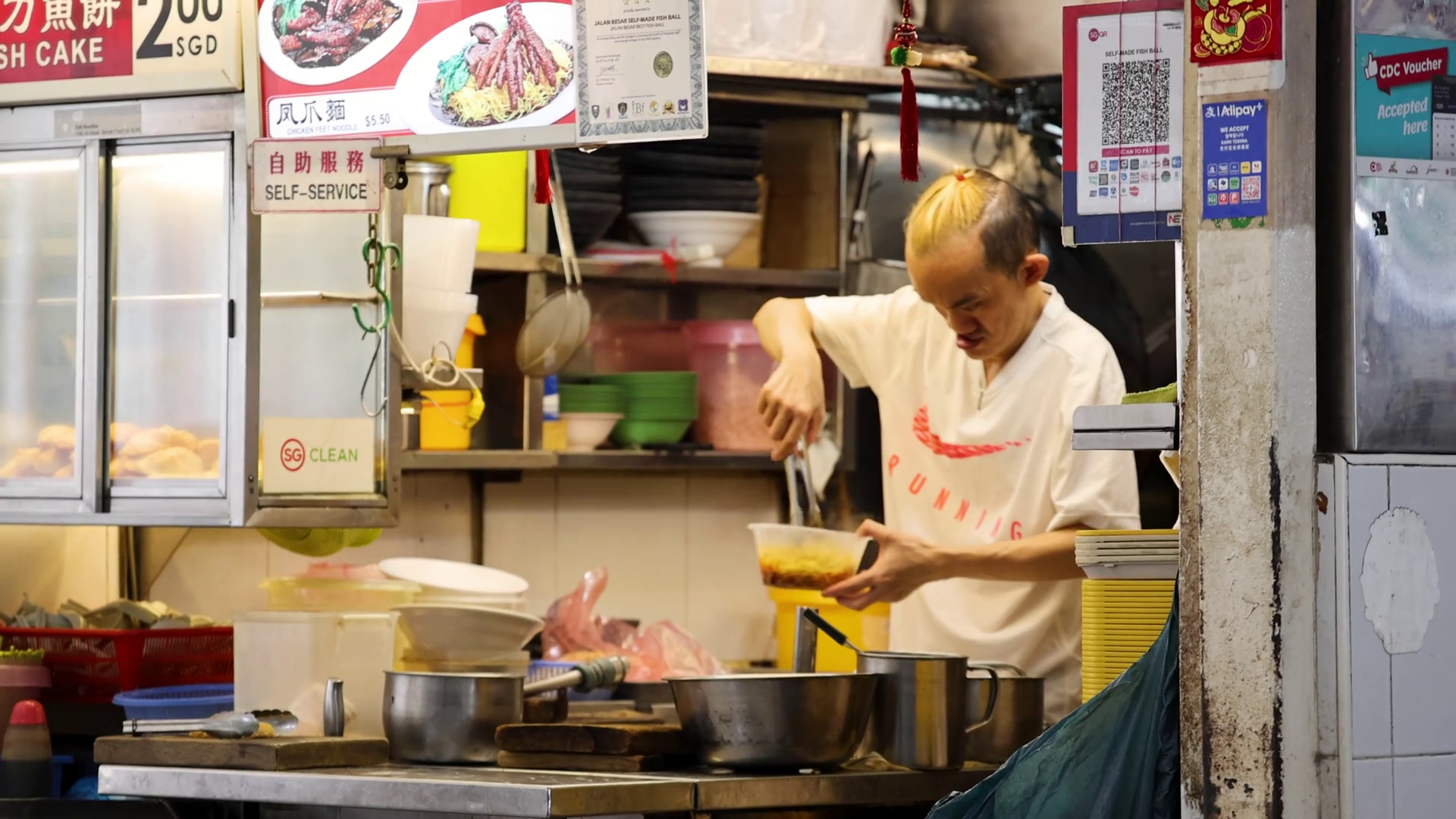 Street Food Vendor Tossing Noodles At Hawker Stock Footage SBV ...