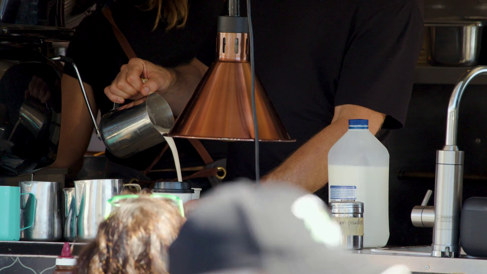 Barista Pouring Milk Coffee At Outdoor Cafe Stock Footage SBV-352739974 ...