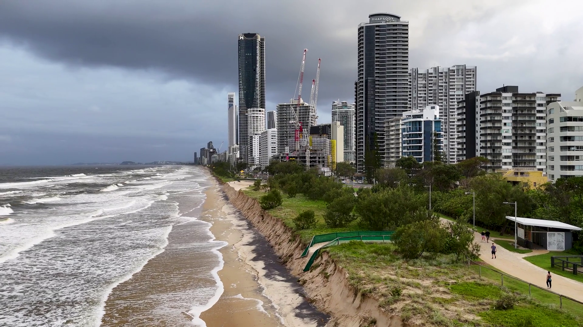Cyclone Impact On Gold Coast Beachfront Stock Footage SBV-352474019 ...
