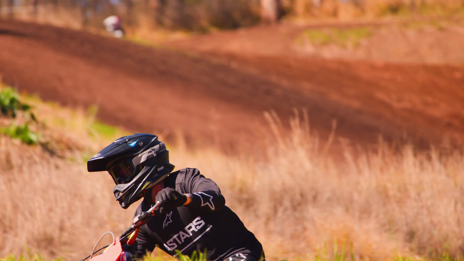 Motocross Rider Navigates Dirt Track Corner Stock Footage SBV-352595712 ...