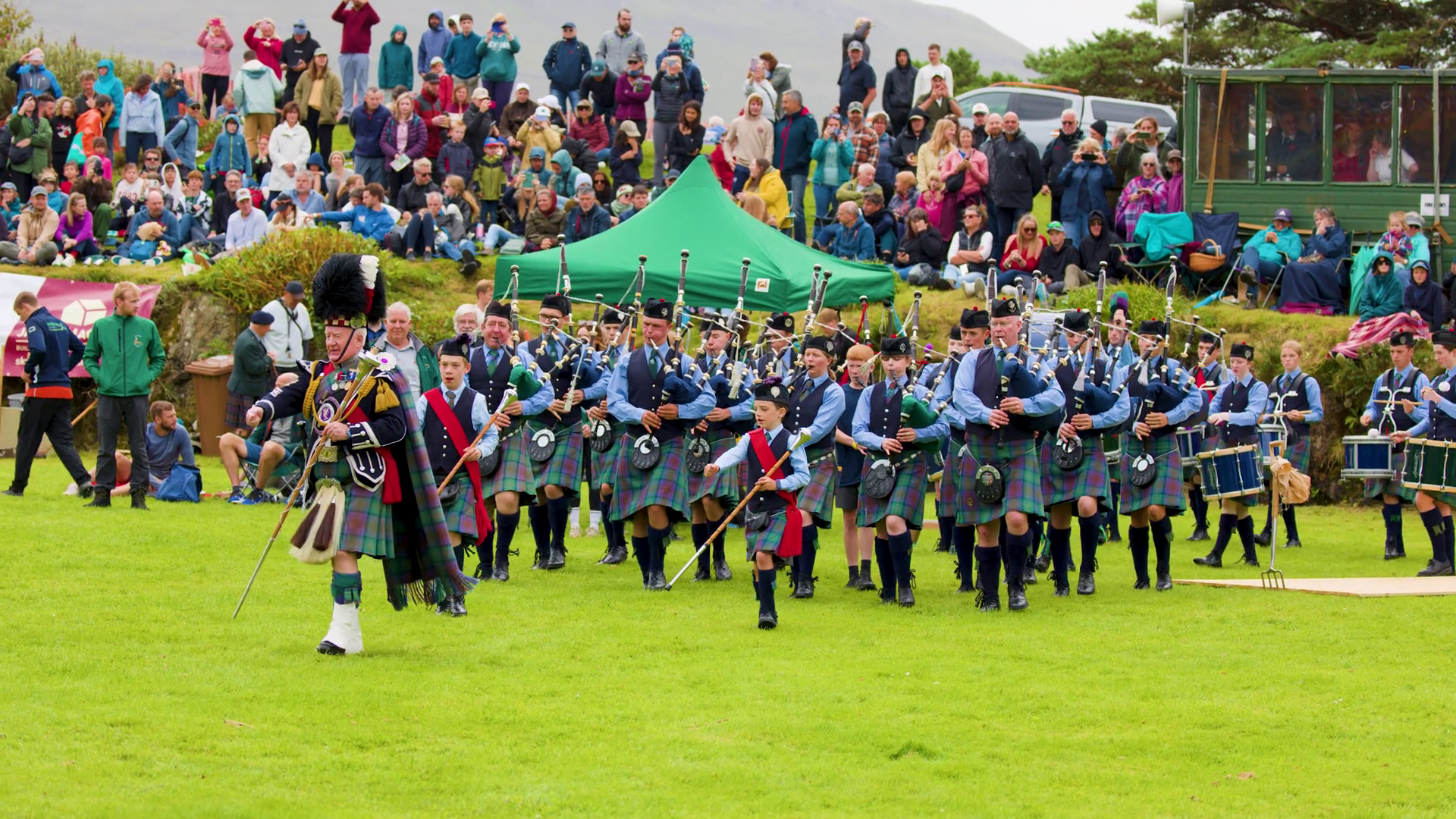 Scottish Pipe Band Marching At Outdoor Stock Footage SBV-352980600 ...