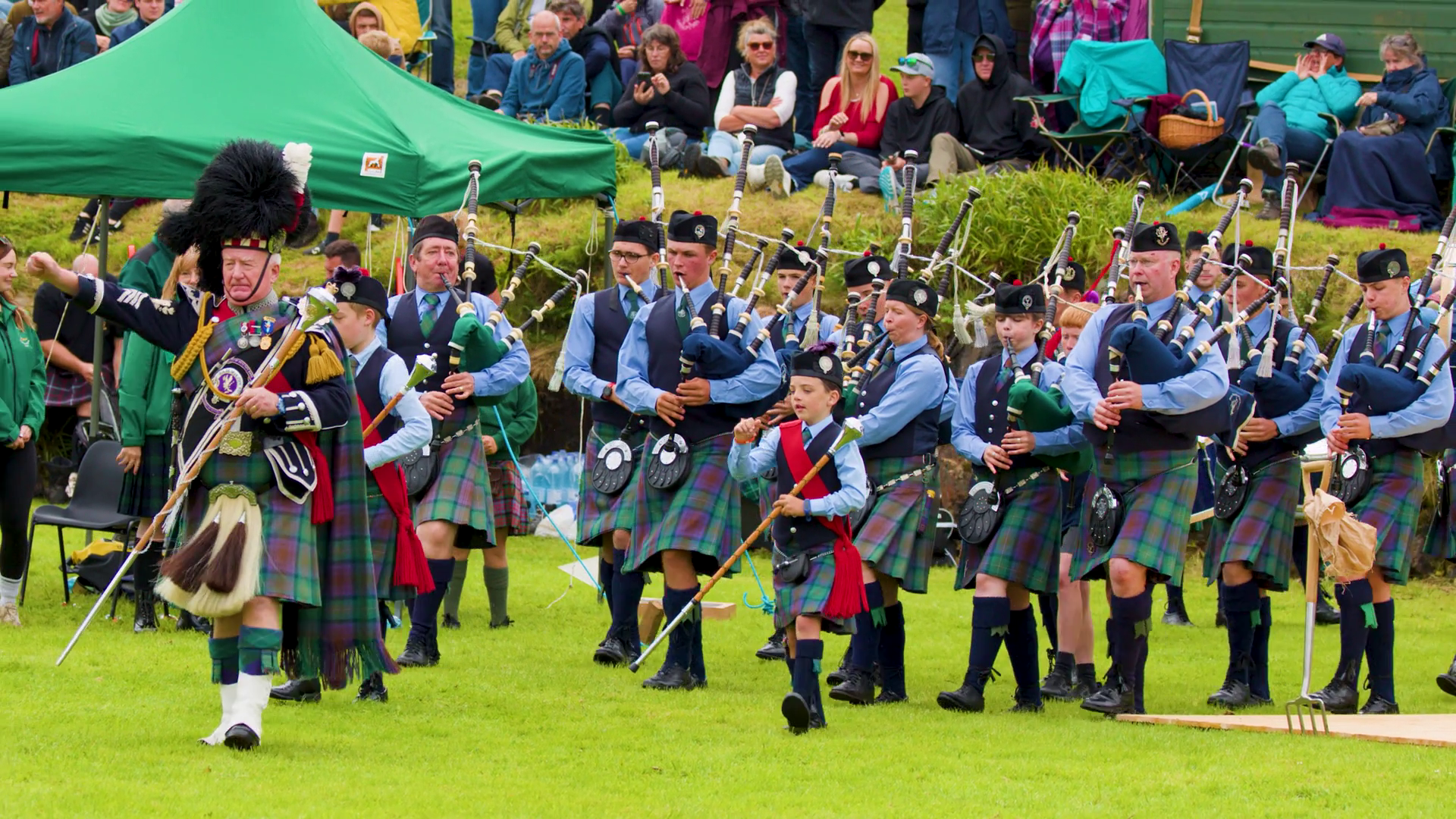 Scottish Pipe Band Marching At Highland Stock Footage SBV-352944168 ...