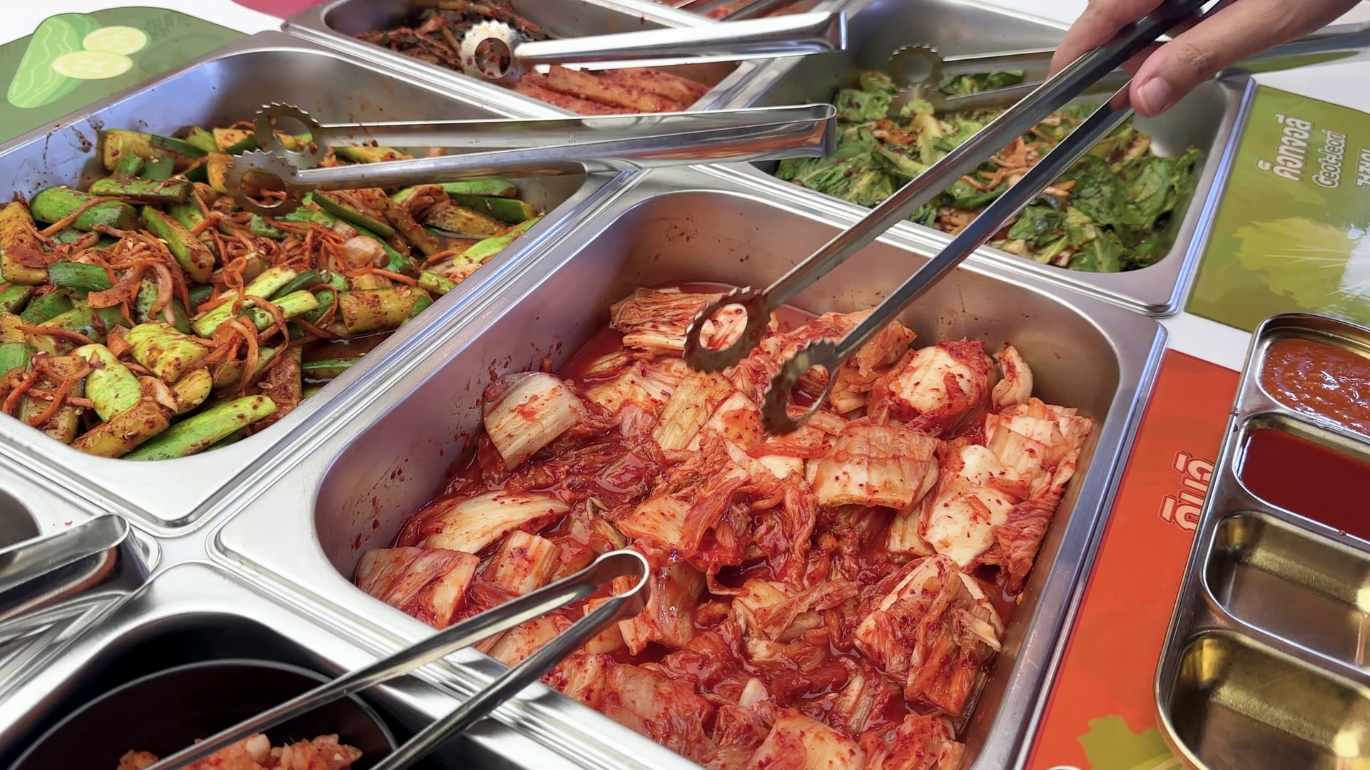 Serving Kimchi At Korean Bbq Buffet With Stock Footage SBV-352973422 ...
